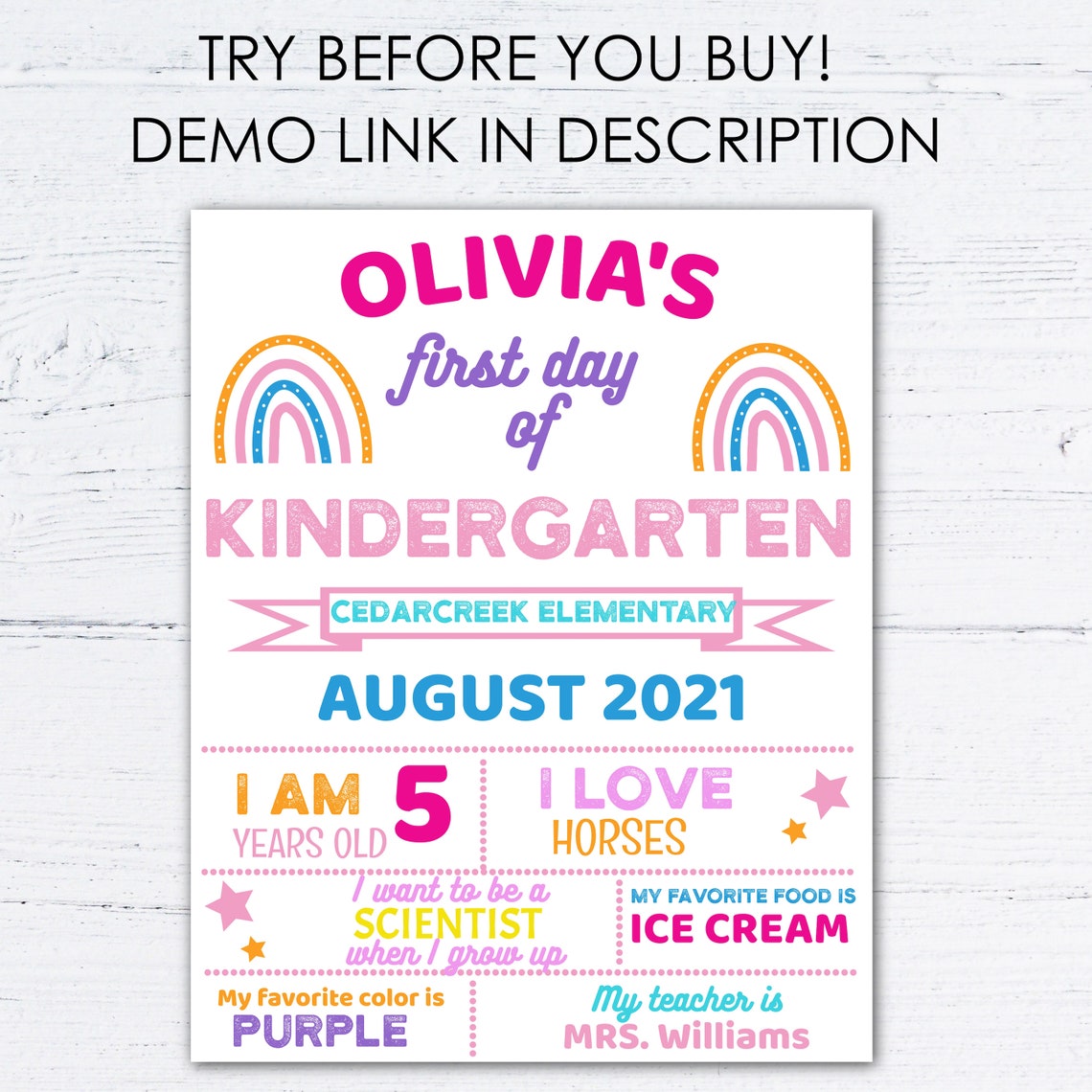 Rainbow Back to School Sign, First Day of School Sign, Editable ...