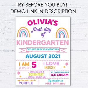 Rainbow Back to School Sign, First Day of School Sign, Editable ...