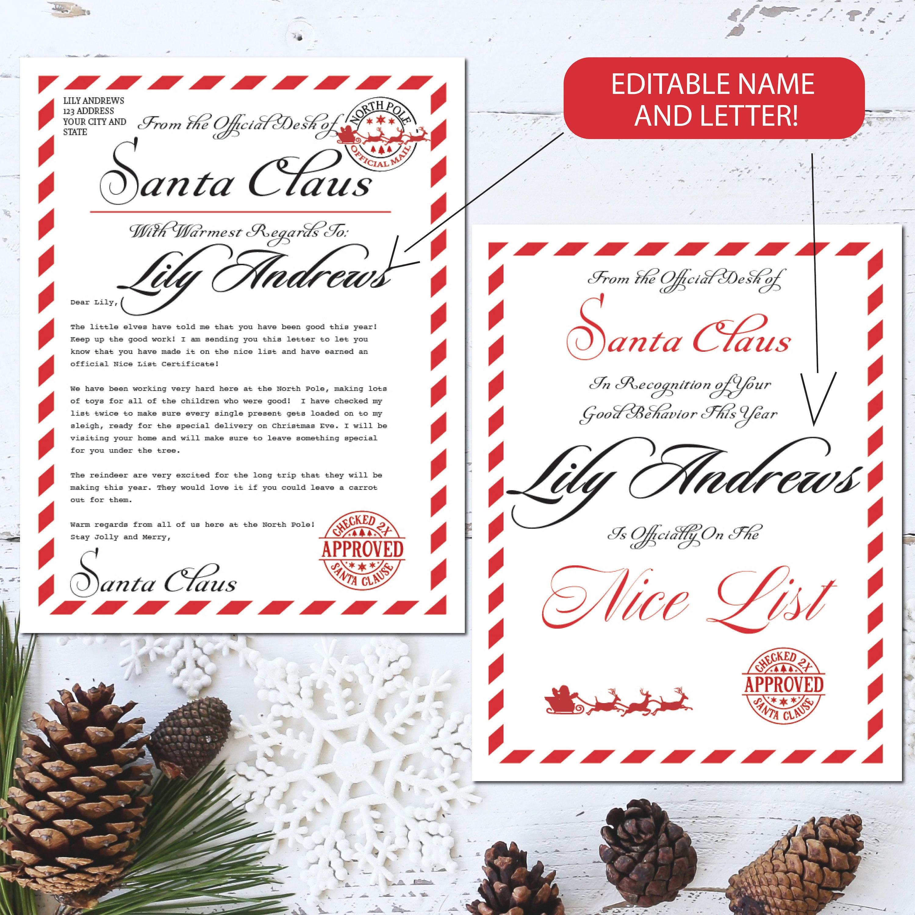 Personalized Letter From Santa Claus, Nice List Certificate With ...