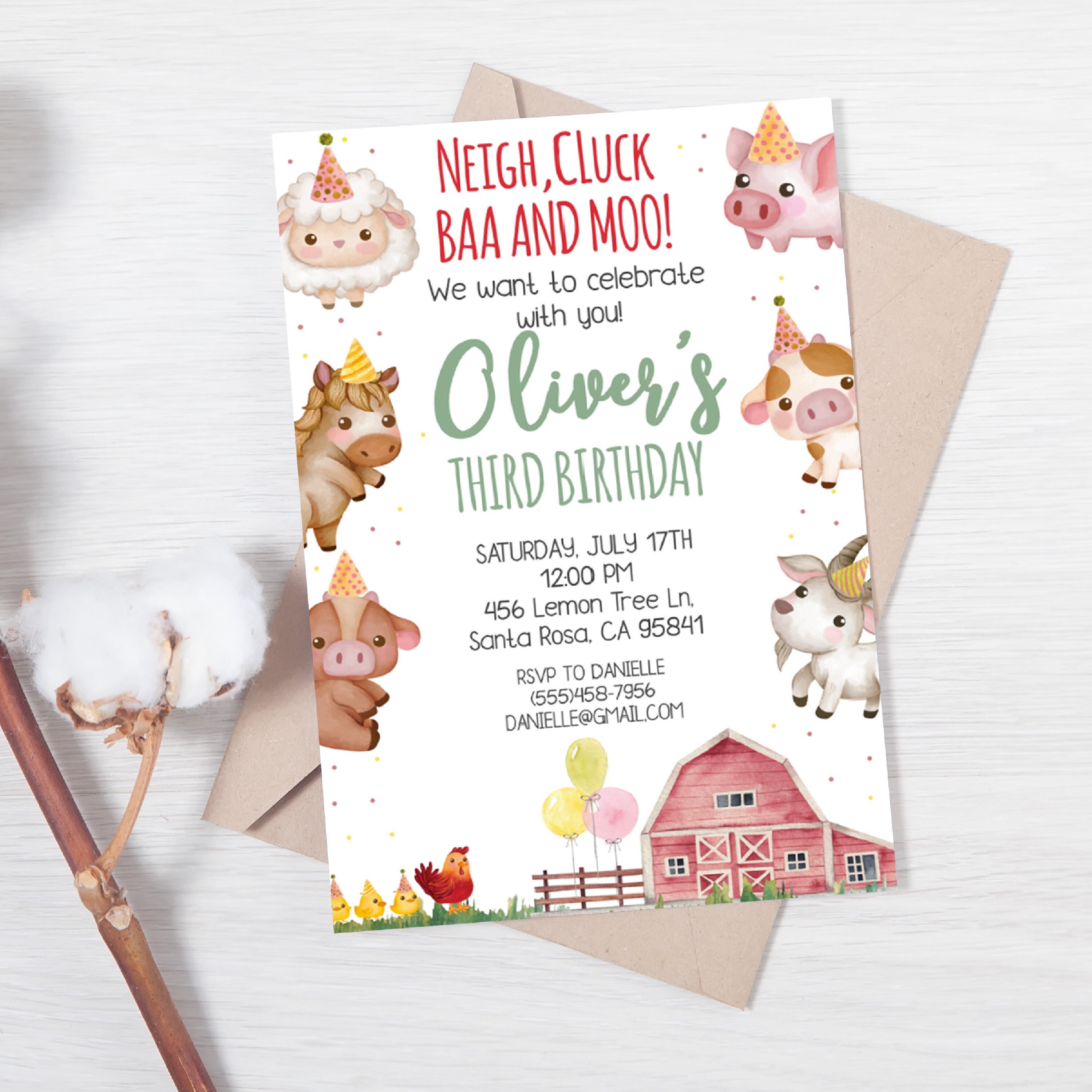 Editable Farm Animal Birthday Party Invitation Instant Template ...