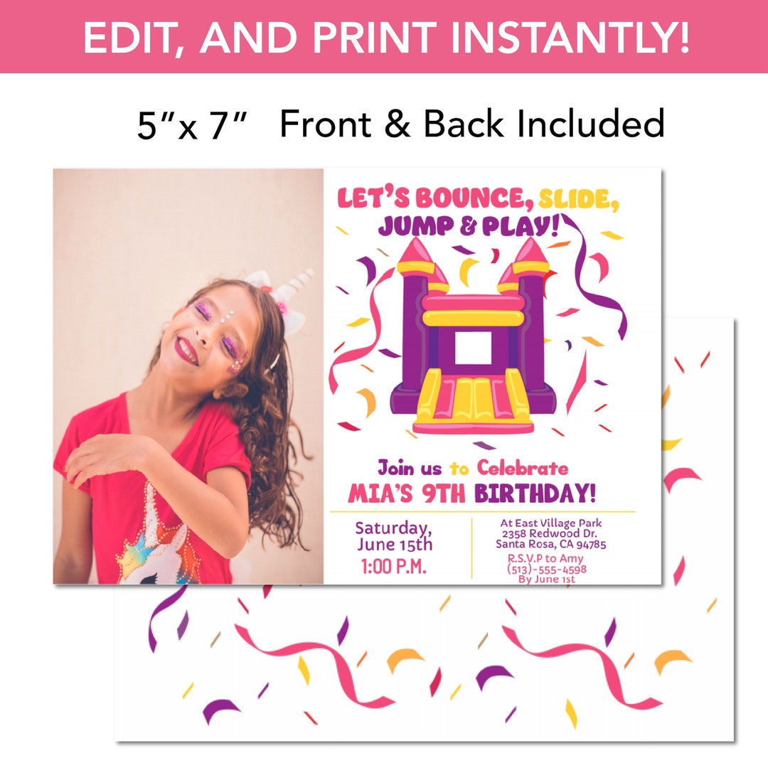 Editable, Printable Bounce House Party Invitation With Photo, Instant ...