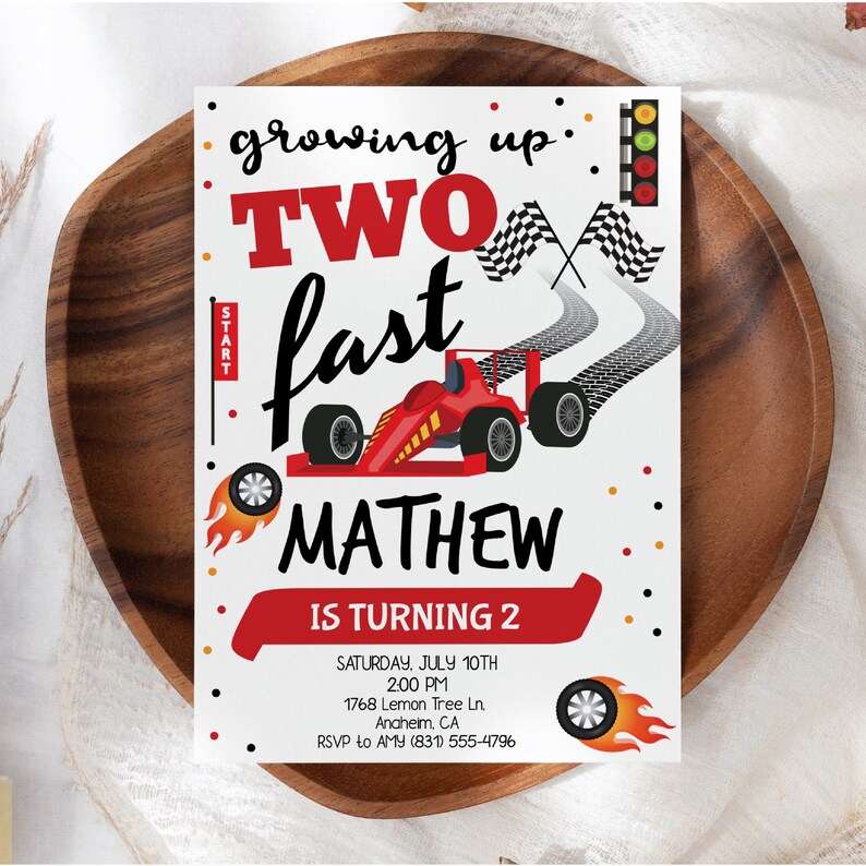 Editable Two Fast Racing Birthday Party Invitation Instant Template ...