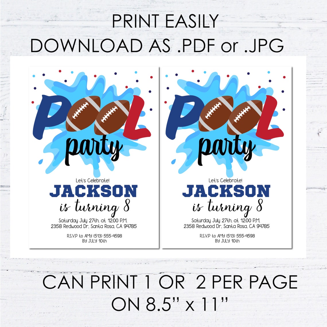 Editable Football Pool Birthday Party Invitation Instant Template ...