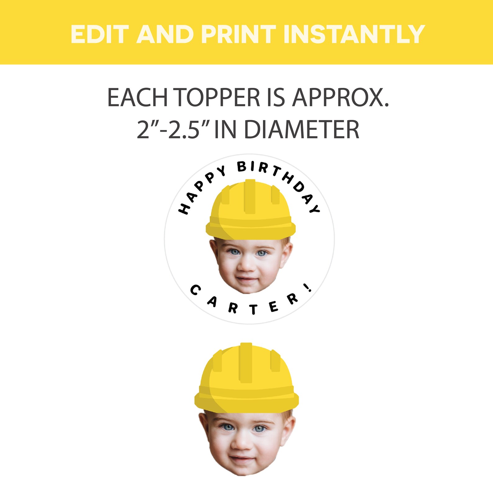 Editable Construction Hard Hat Face Cupcake Topper, Construction Safety ...