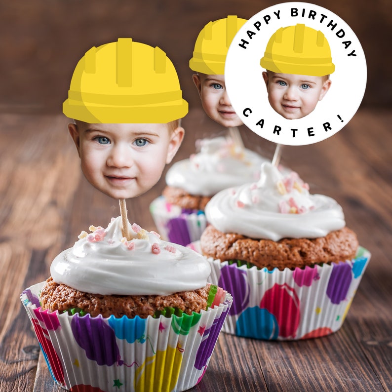Editable Construction Hard Hat Face Cupcake Topper, Construction Safety ...