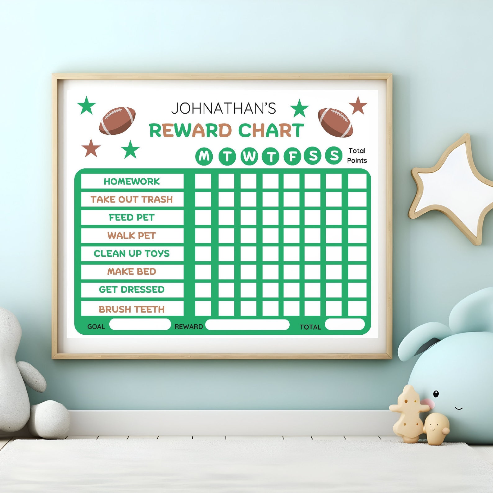Editable Football Reward Chart, Chore Chart for Children, Kids Reward ...