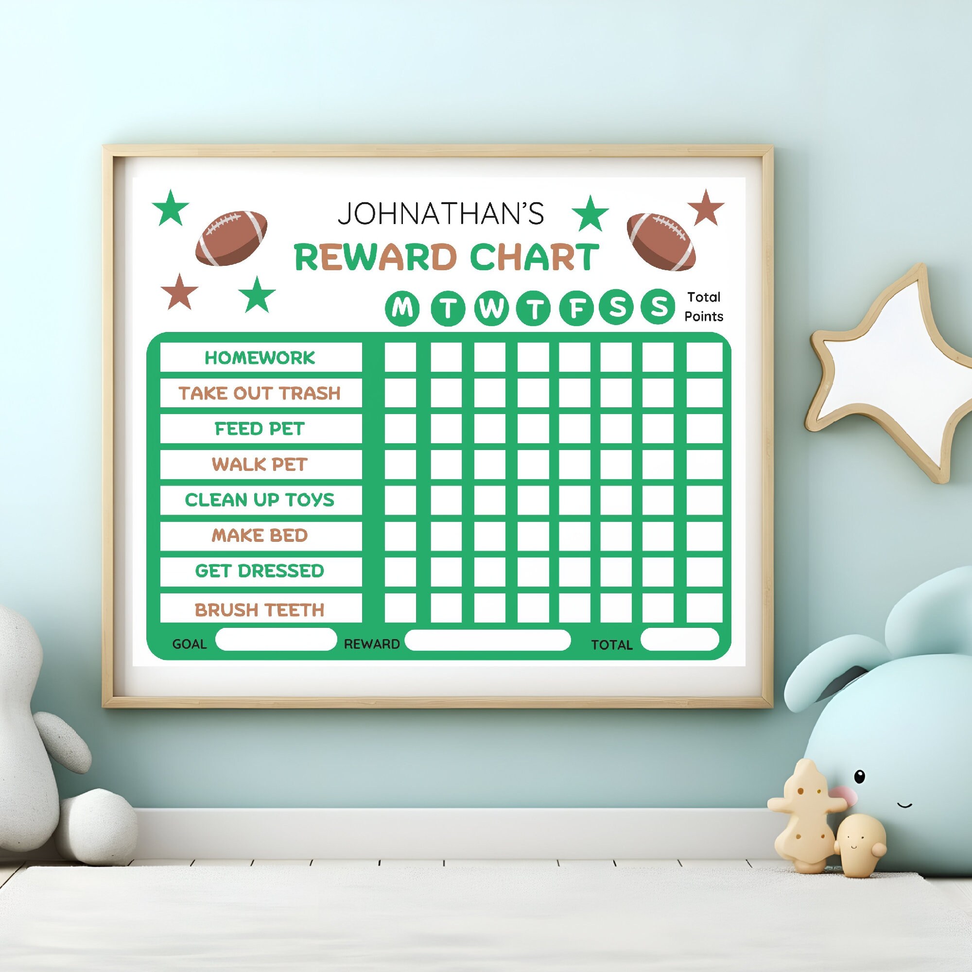Editable Football Reward Chart, Chore Chart for Children, Kids Reward ...