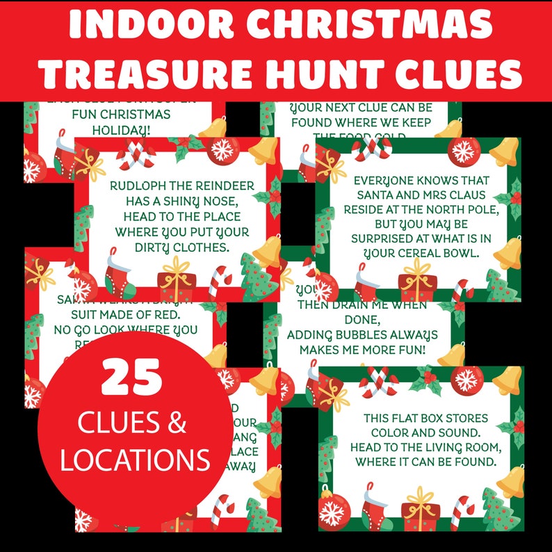 Indoor Christmas Treasure Hunt 25 Printable Clues for Kids, Christmas ...