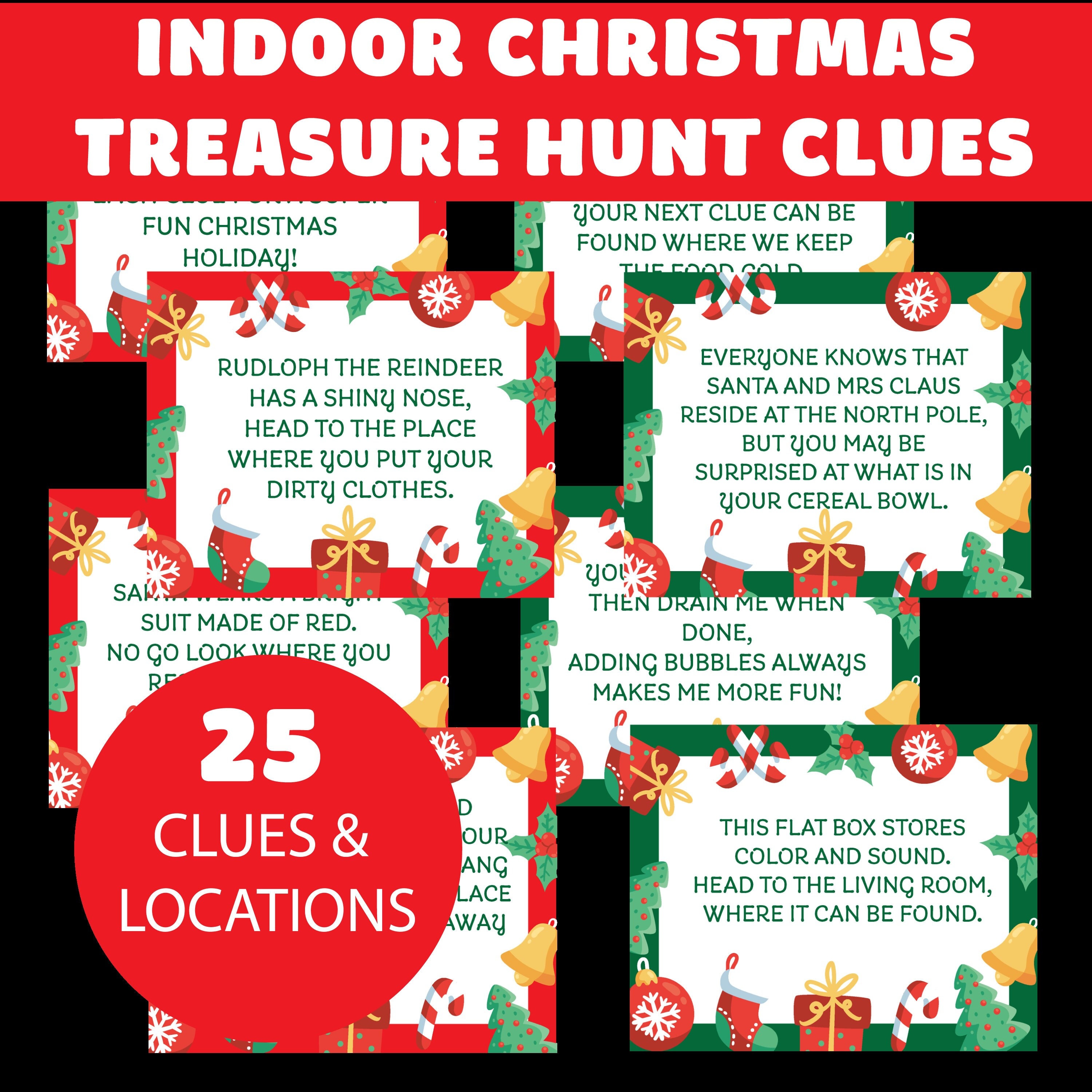 Indoor Christmas Treasure Hunt 25 Printable Clues for Kids, Christmas ...