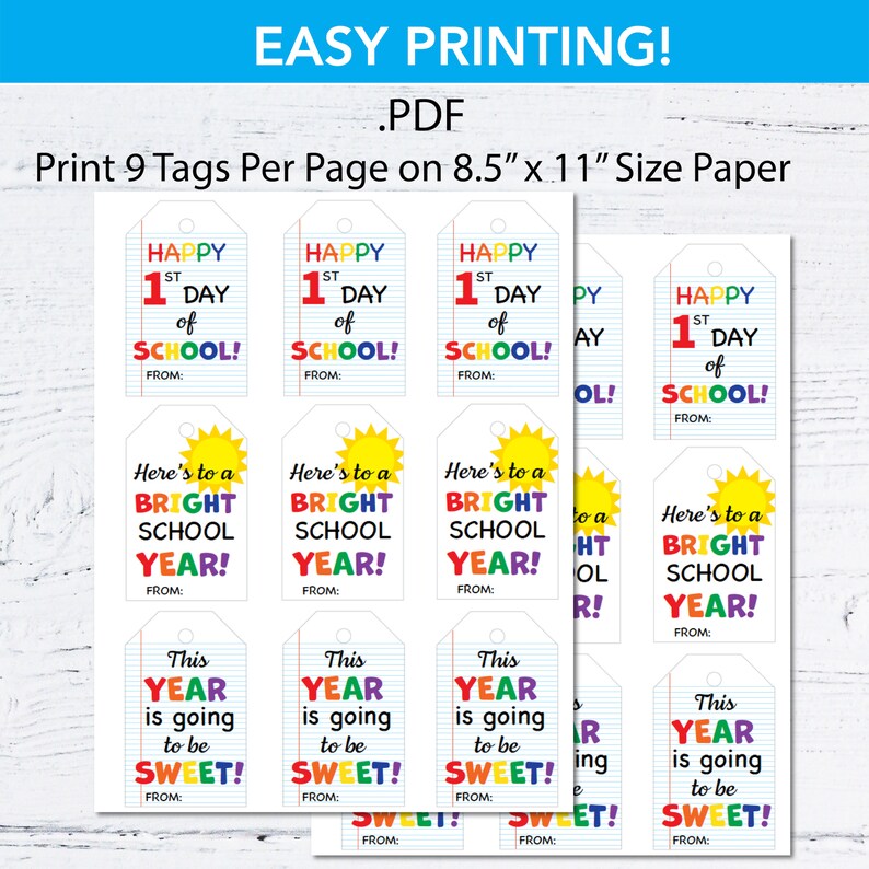 Back to School Printable Gift Tags, Teacher Gift Tags, First Day of ...