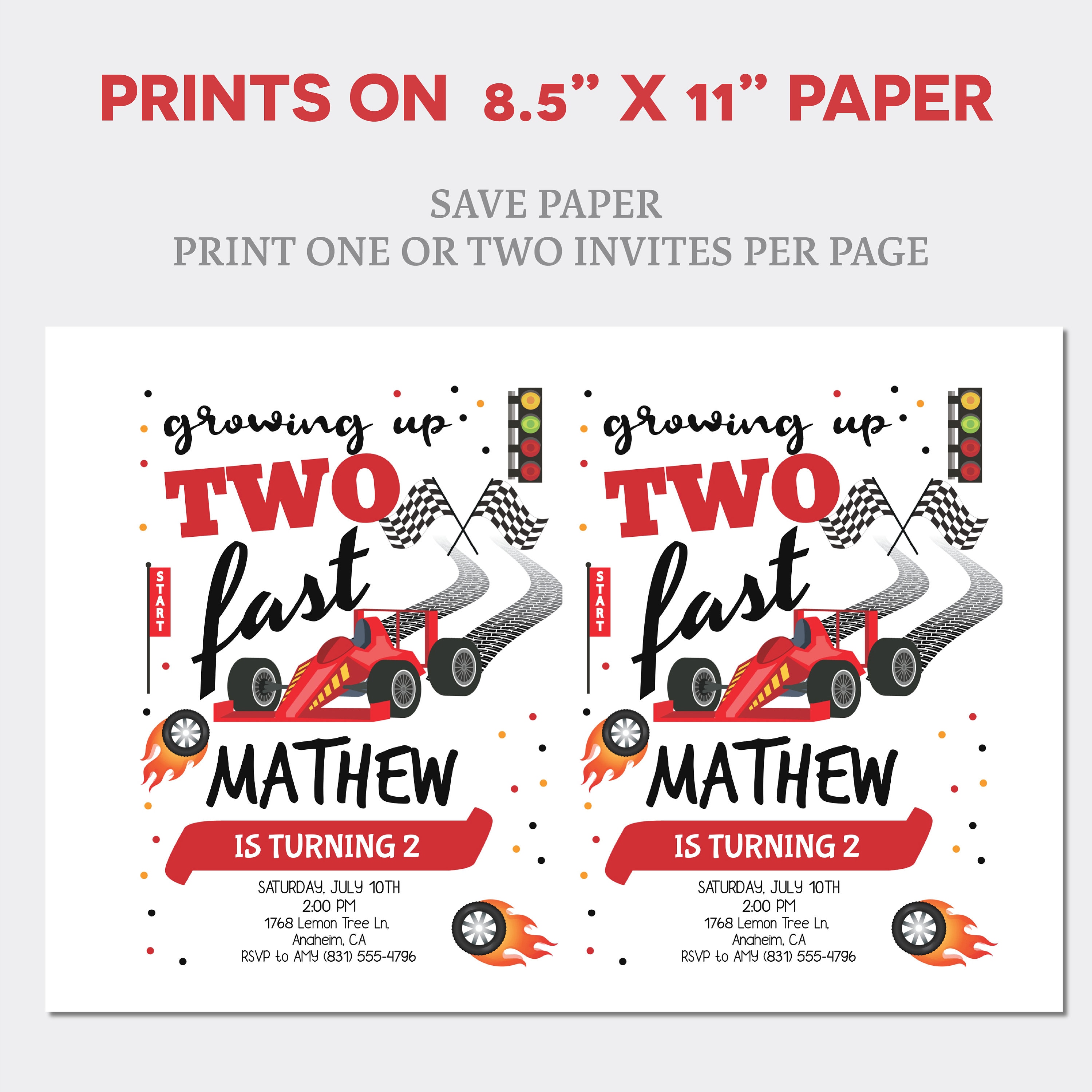 Editable Two Fast Racing Birthday Party Invitation Instant - Etsy