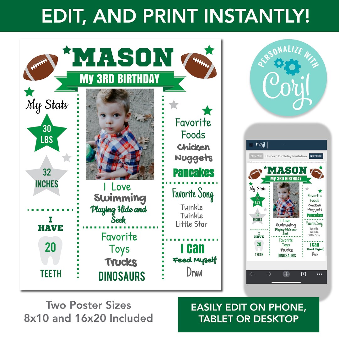 Editable Football Birthday Milestone Poster Instant Template Download ...