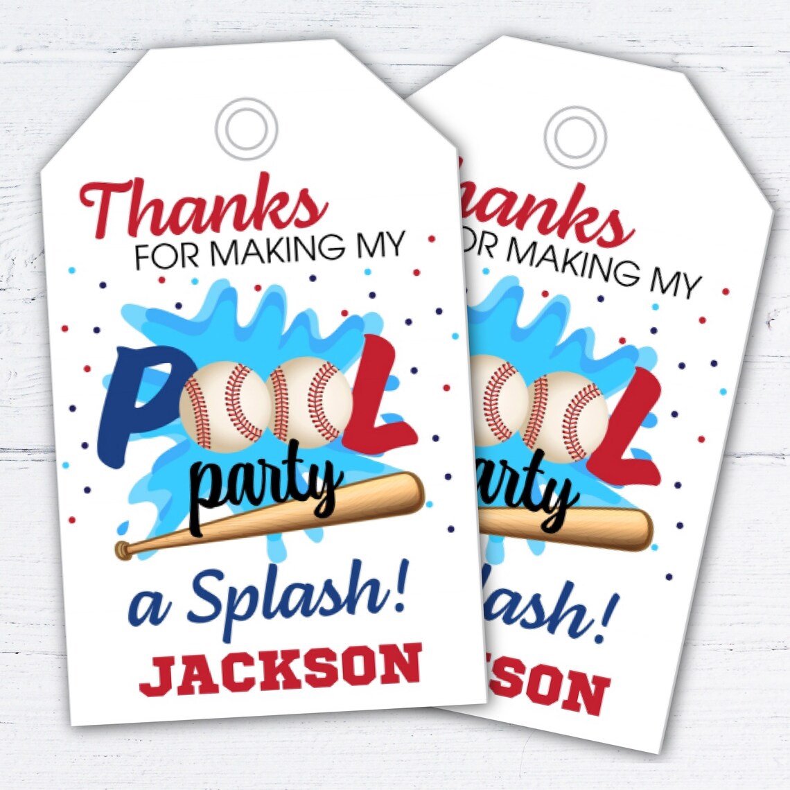 Baseball Pool Party Thank You Gift Tags Instant Template - Etsy