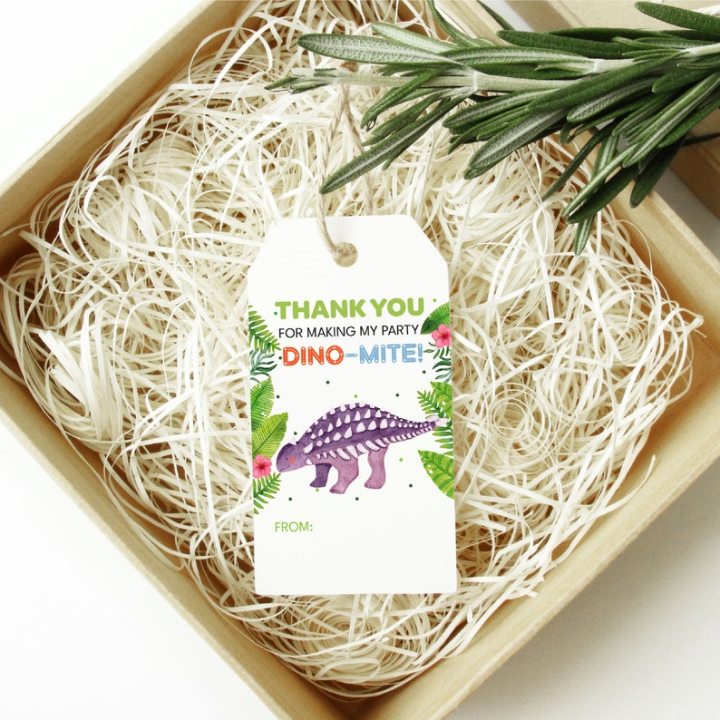 Dinosaur Party Favor Gift Tag, Kids Dinosaur Birthday Printable Thank ...