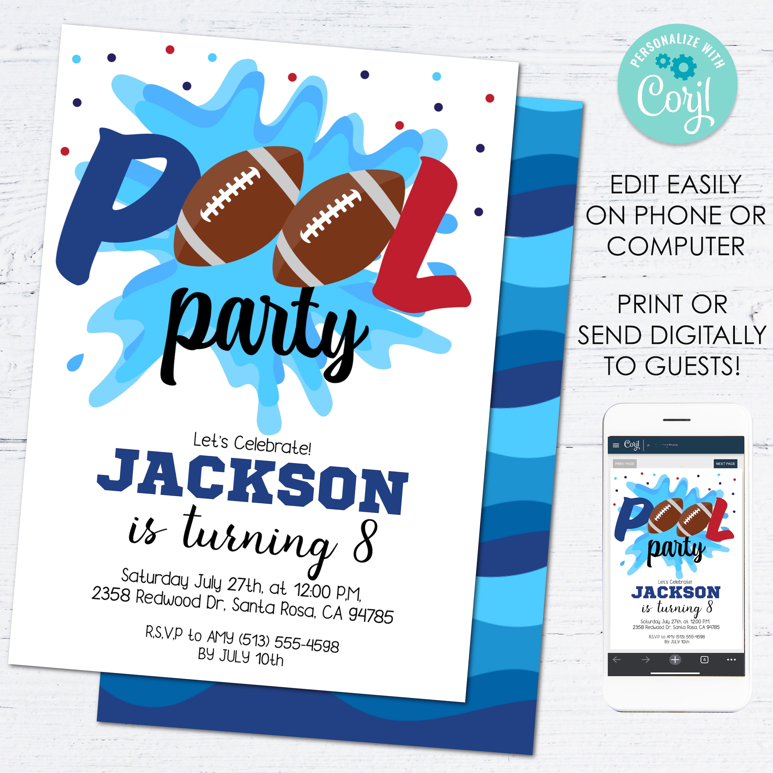 Editable Football Pool Birthday Party Invitation Instant Template ...