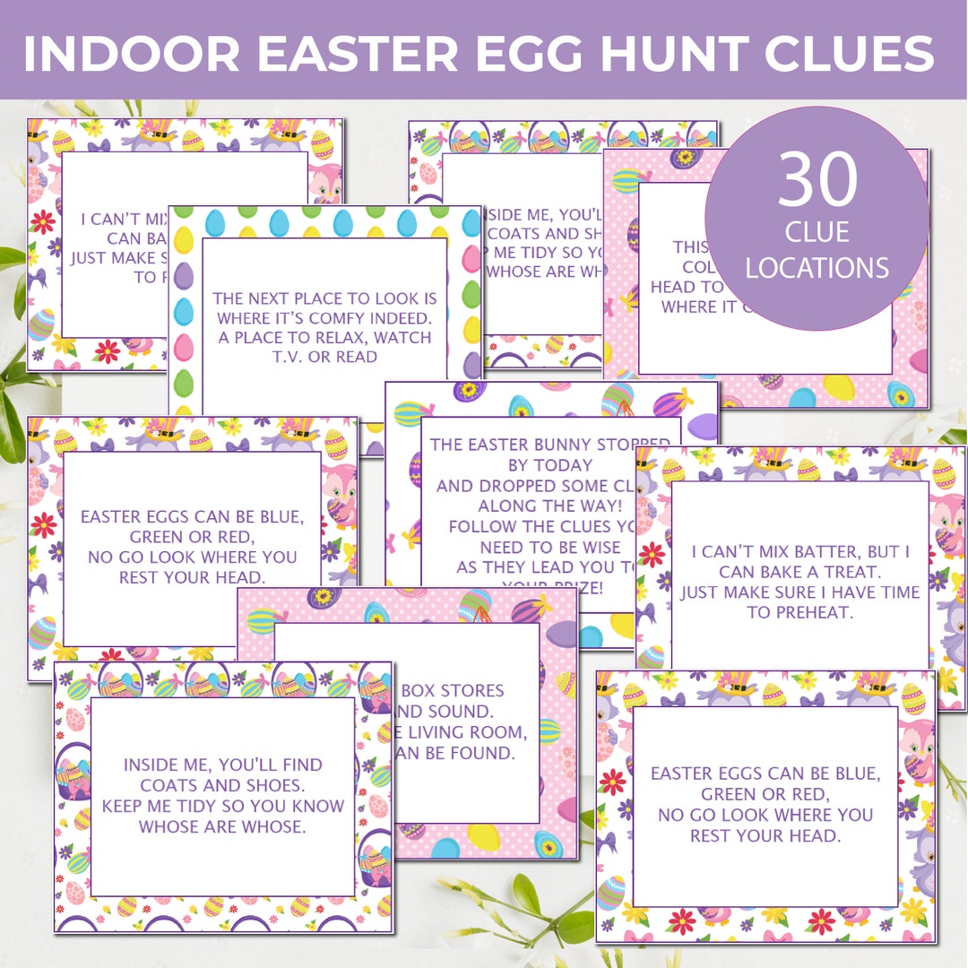 Easter Scavenger Hunt Clue Cards, Indoor, Home Easter Kids Treasure ...