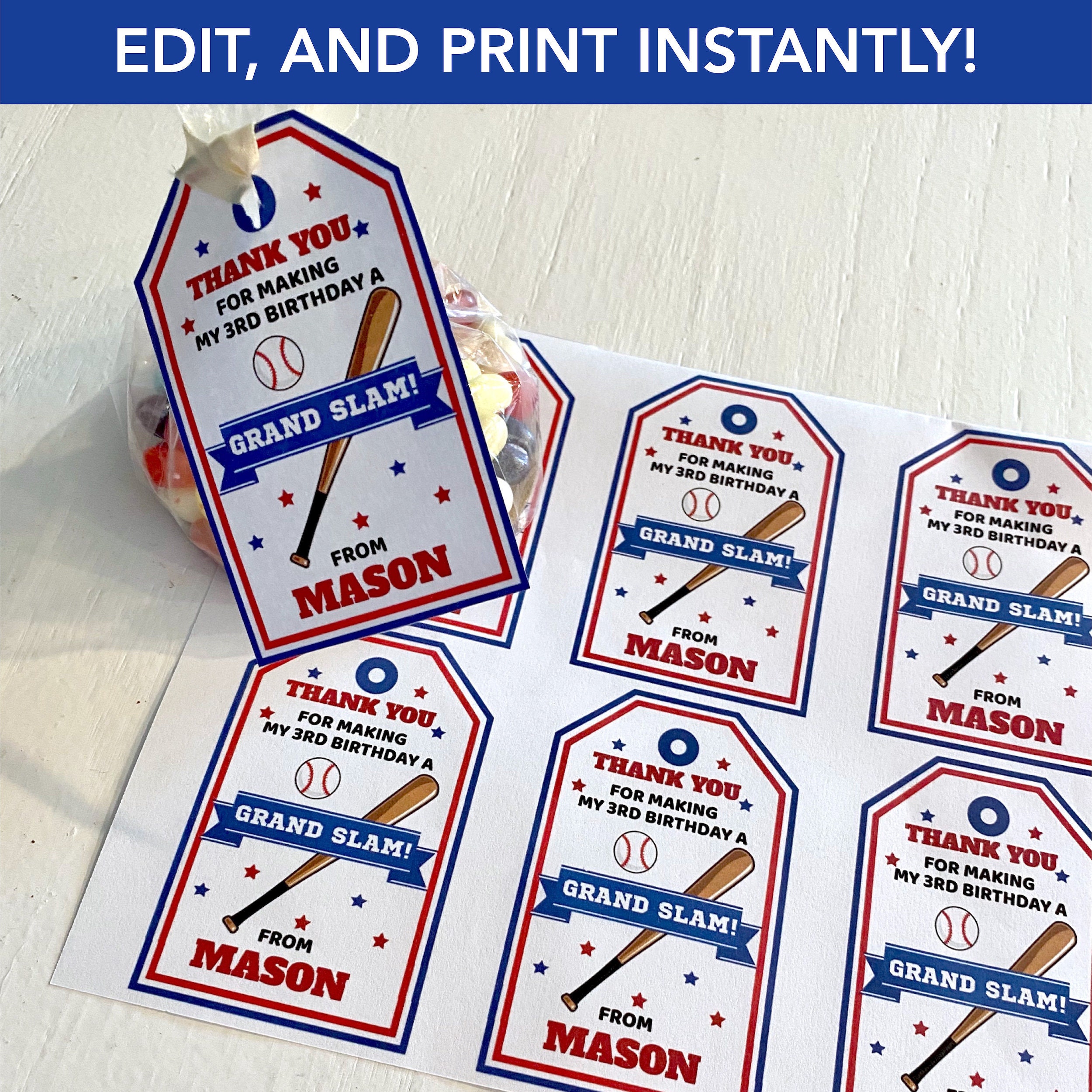 Editable Baseball Birthday Party Gift Tags Instant Template | Etsy