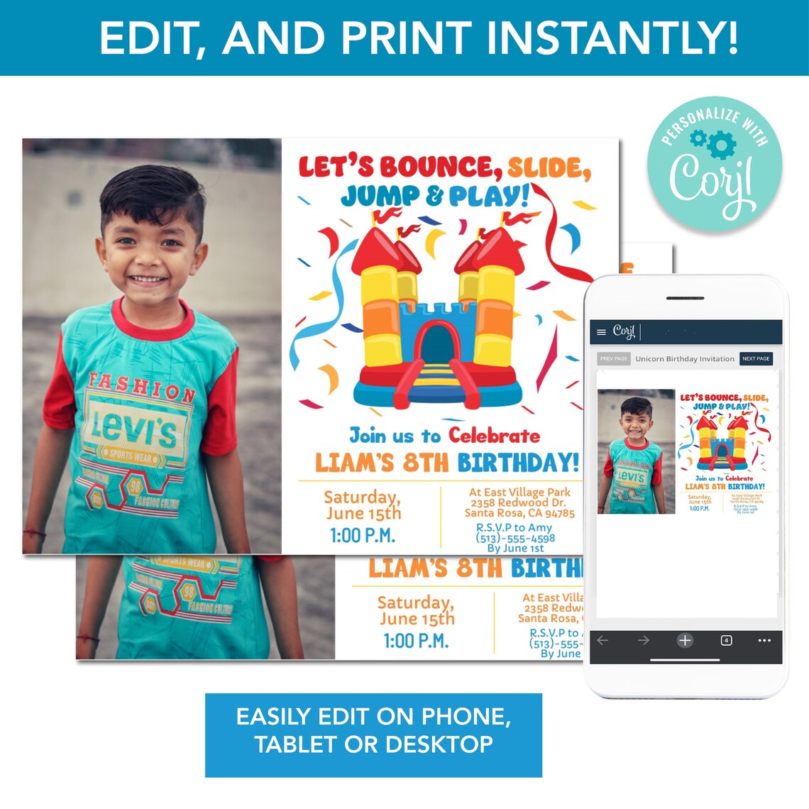 Editable, Printable Bounce House Party Invitation With Photo, Instant ...