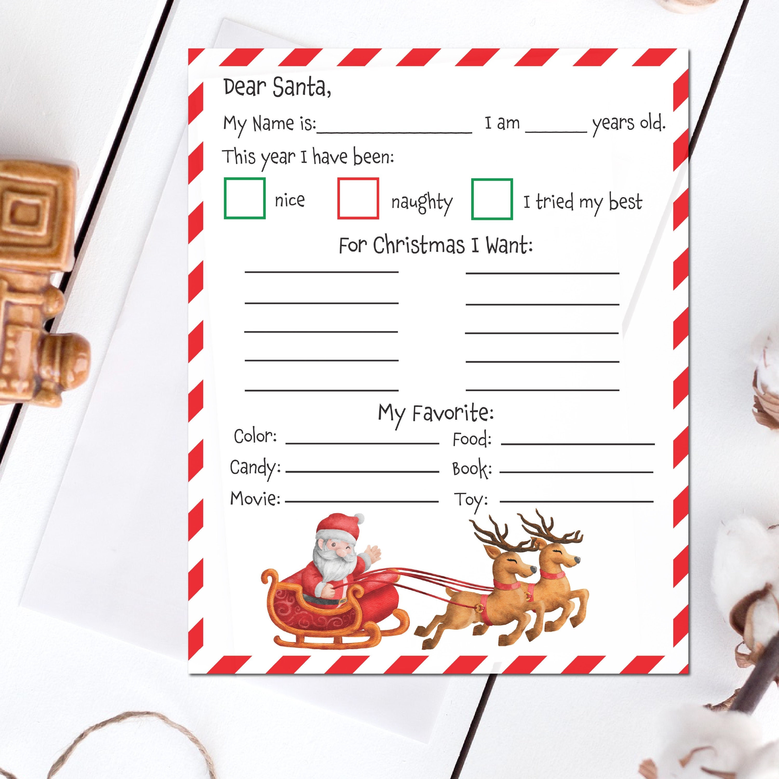 Dear Santa Letter Christmas Printable, Kids Christmas Wish List, Kids ...