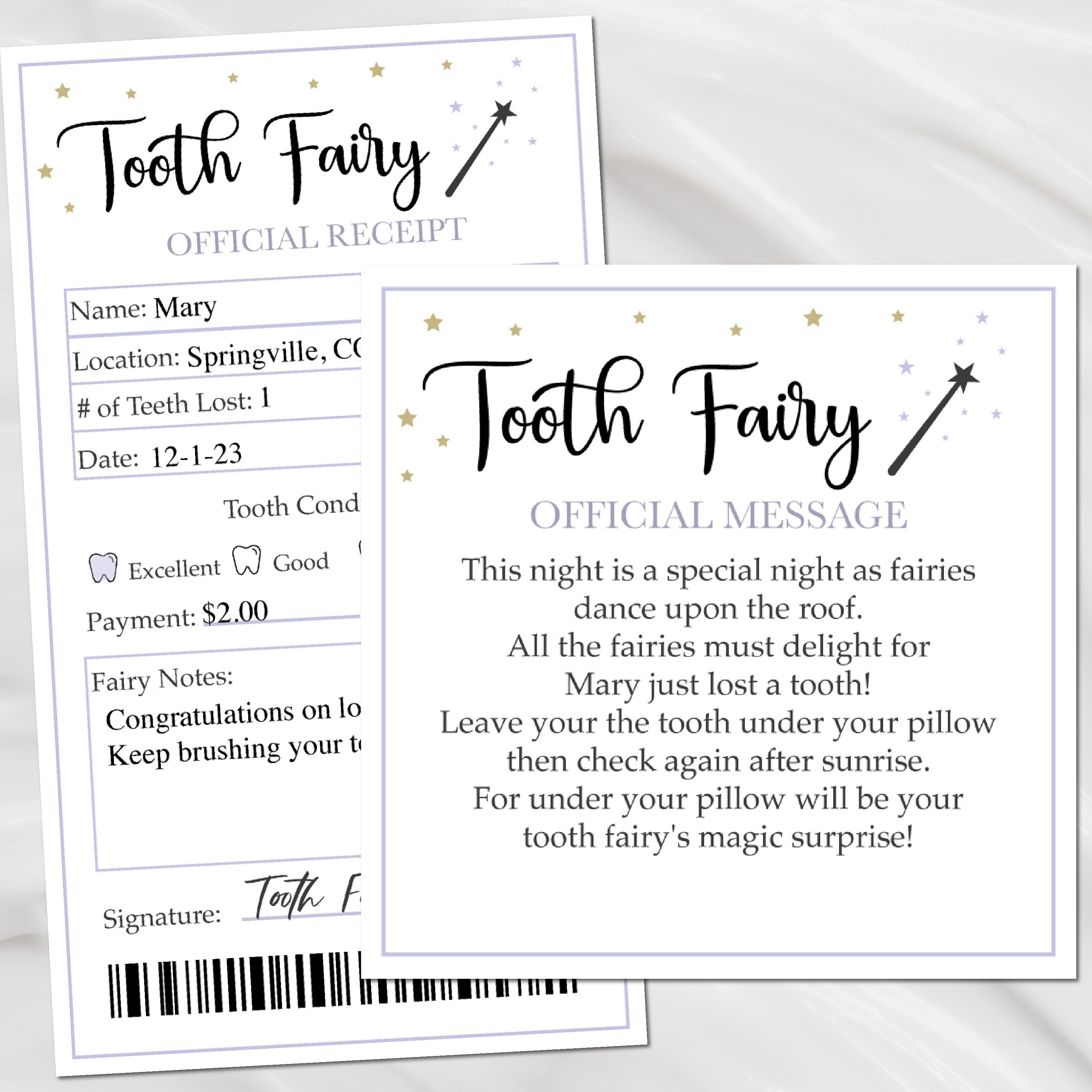Editable Printable Tooth Fairy Receipt and Message Card Bundle, Lost ...