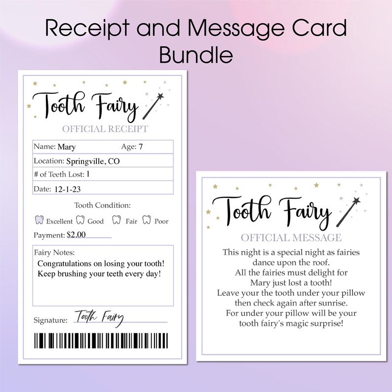 Editable Printable Tooth Fairy Receipt and Message Card Bundle, Lost ...