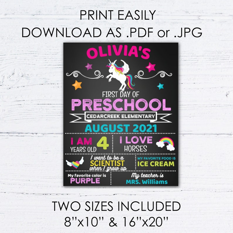 Unicorn Back to School Chalkboard Sign First Day of School - Etsy