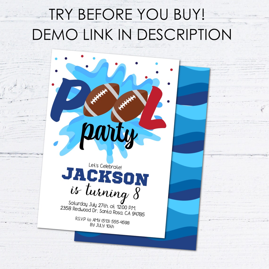 Editable Football Pool Birthday Party Invitation Instant Template ...