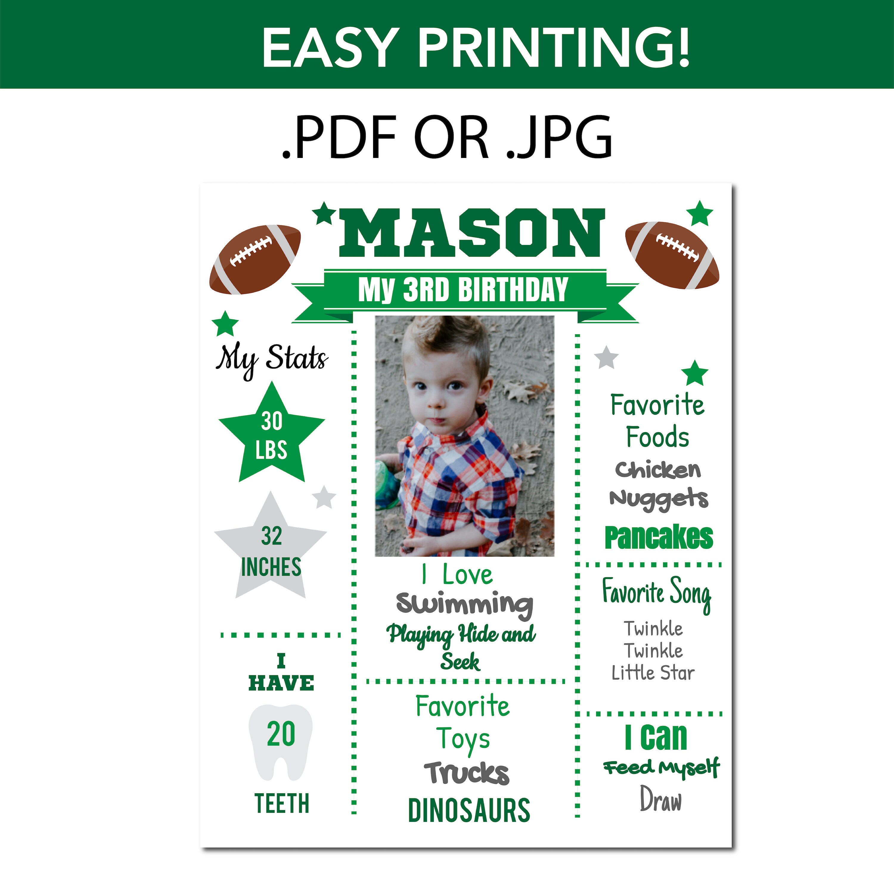 Editable Football Birthday Milestone Poster Instant Template Download ...