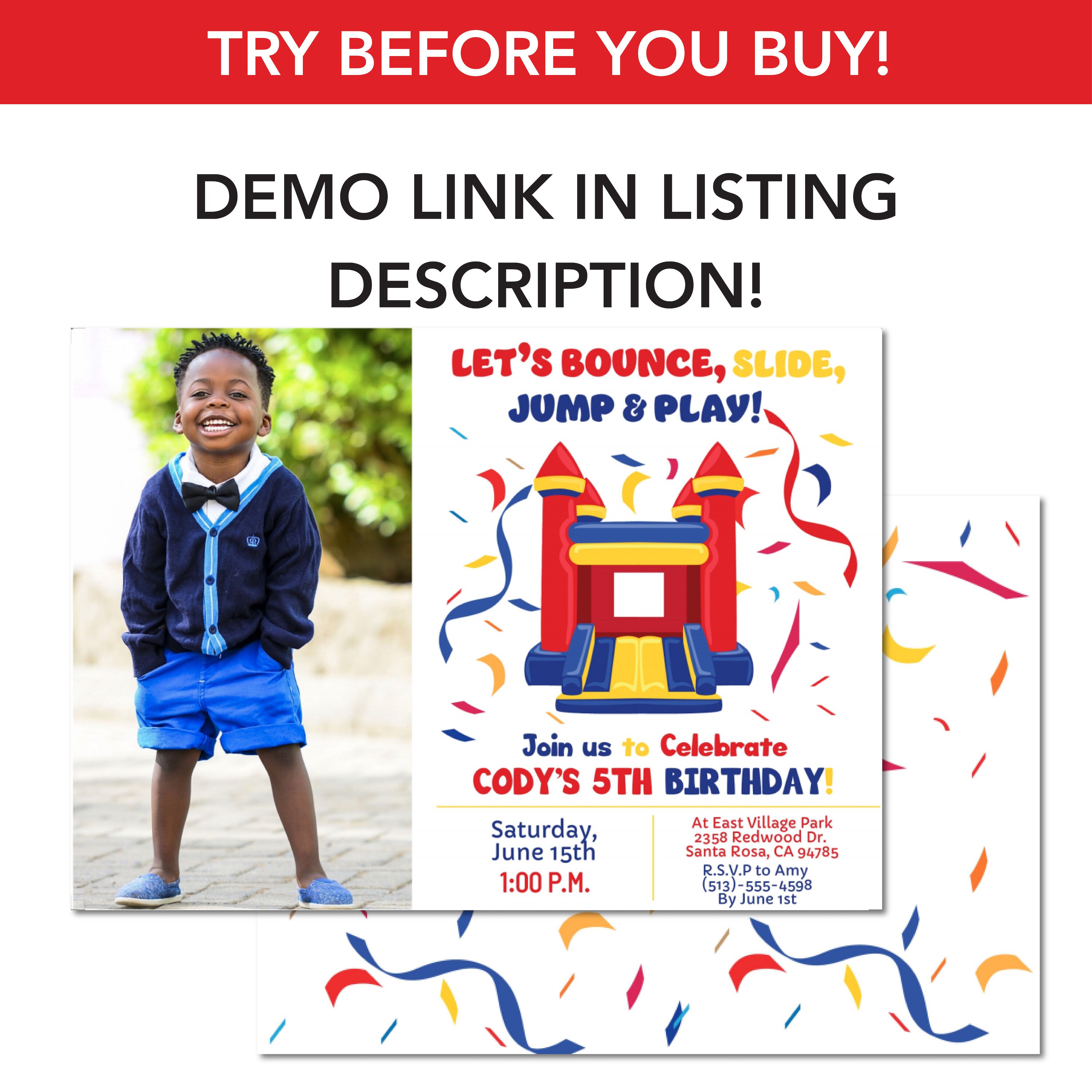 Editable, Printable Bounce House Party Invitation With Photo, Instant ...