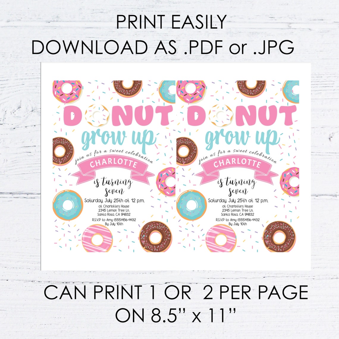 Editable Donut Birthday Party Invitation Instant Template Download Kids ...