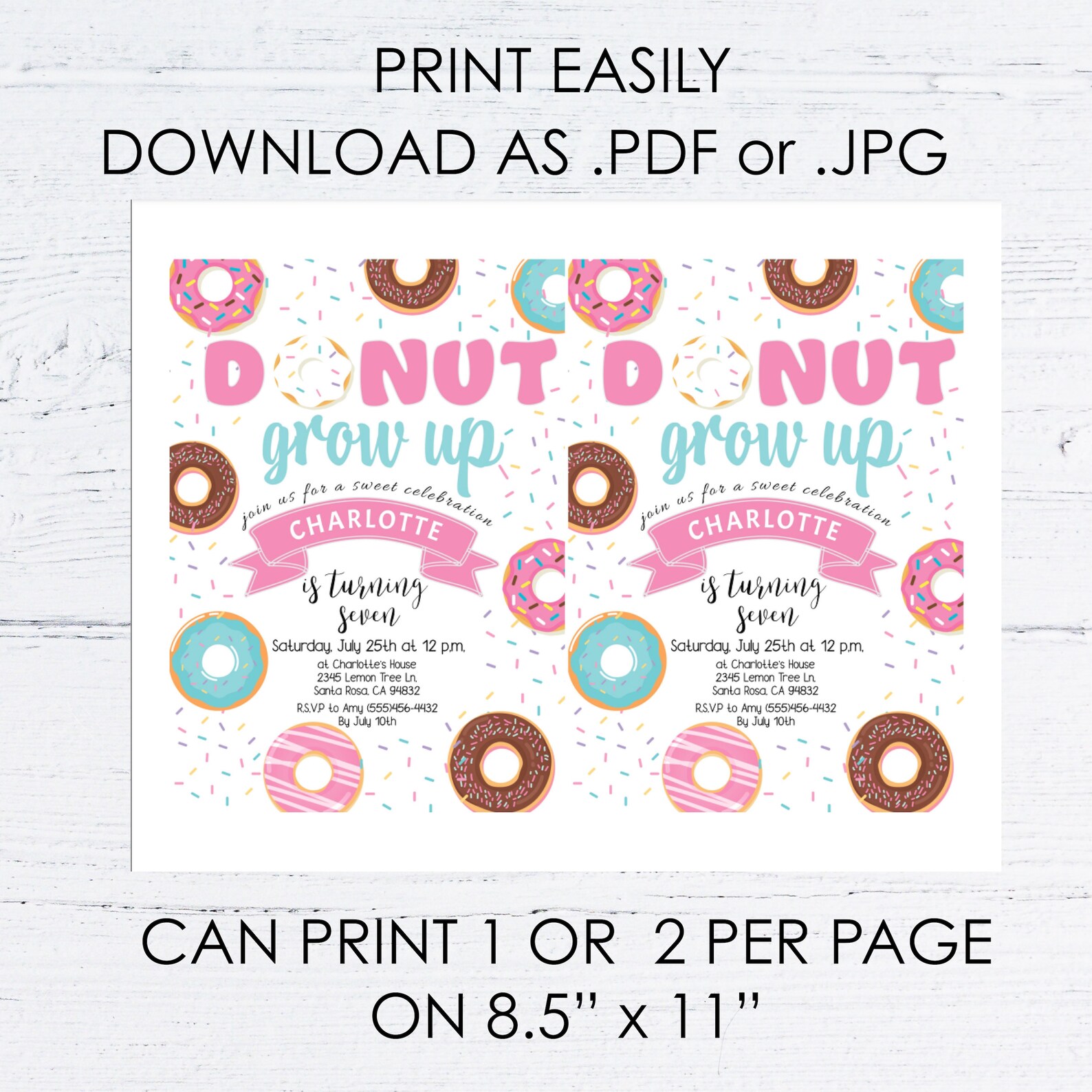 Editable Donut Birthday Party Invitation Instant Template Download Kids ...