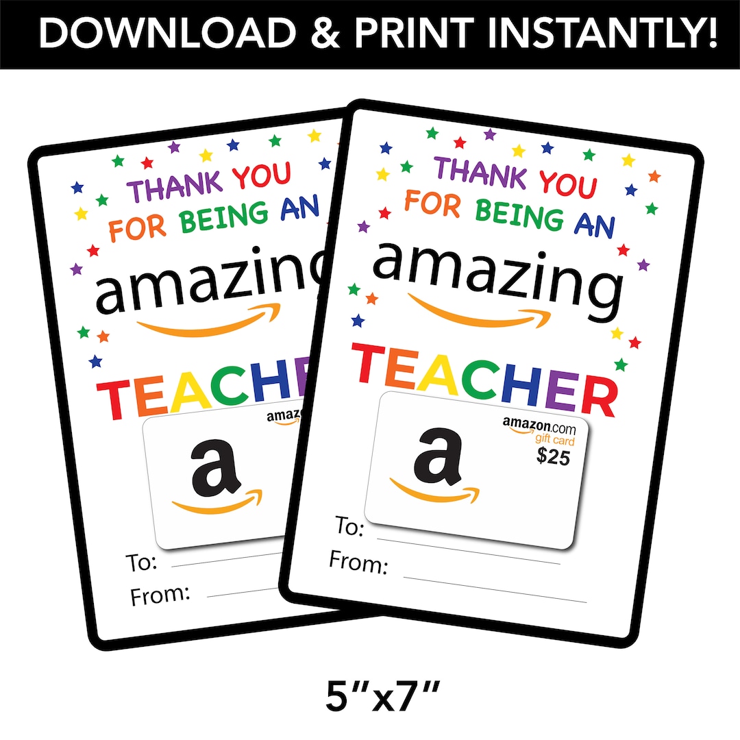 Printable Thank You for Being an Amazing Teacher, Colorful Amazon Gift ...