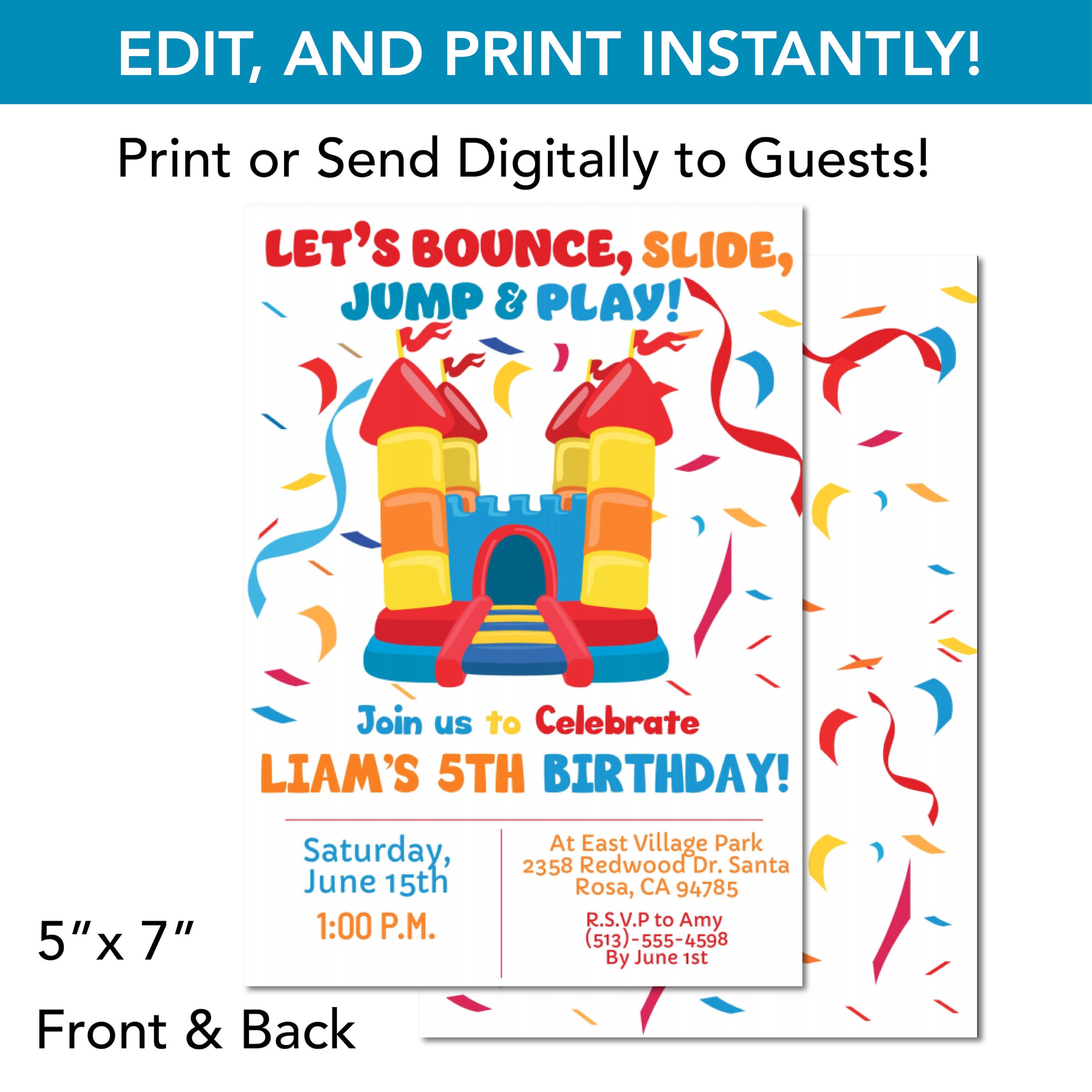 Editable, Printable Bounce House Party Invitation Instant Template ...