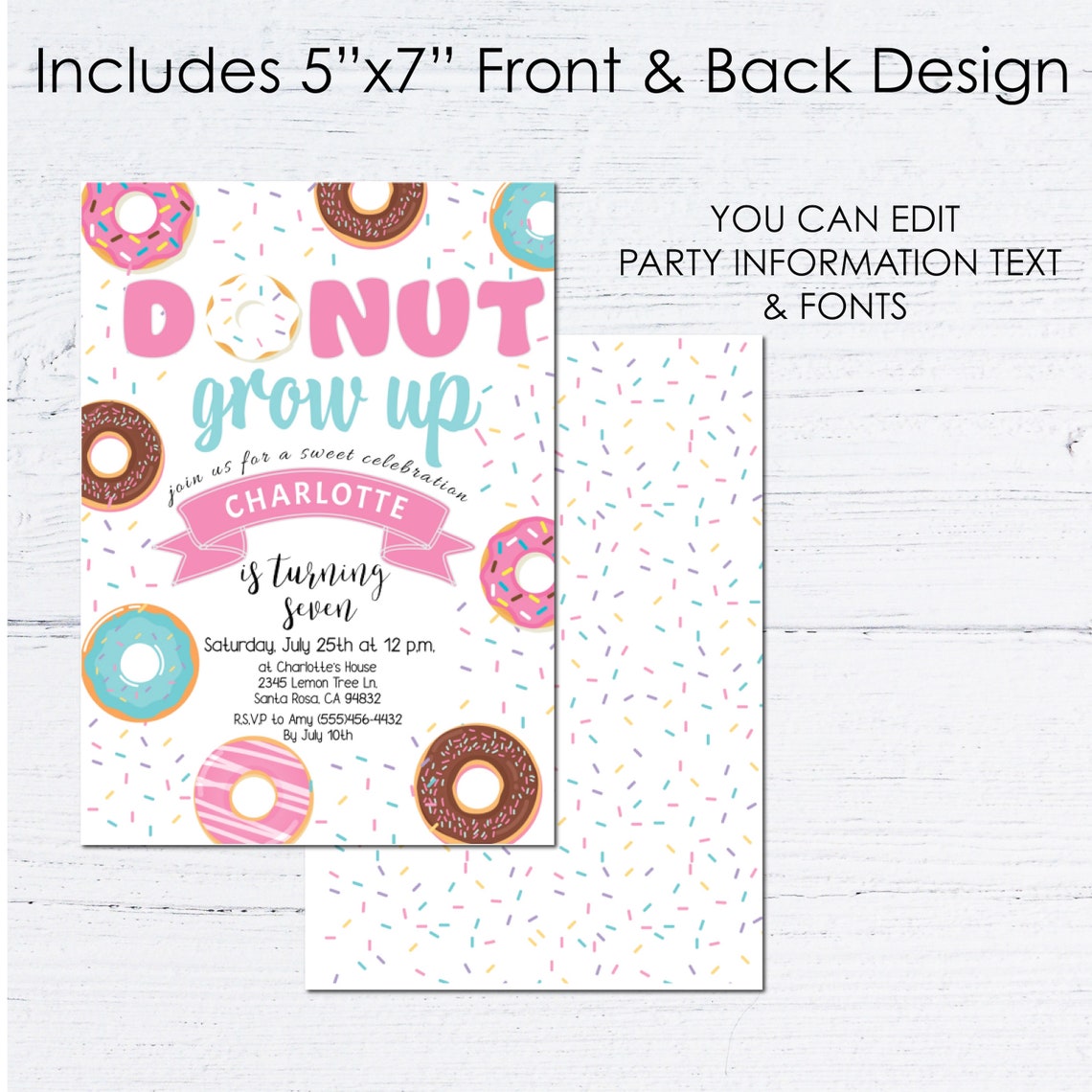 Editable Donut Birthday Party Invitation Instant Template Download Kids ...