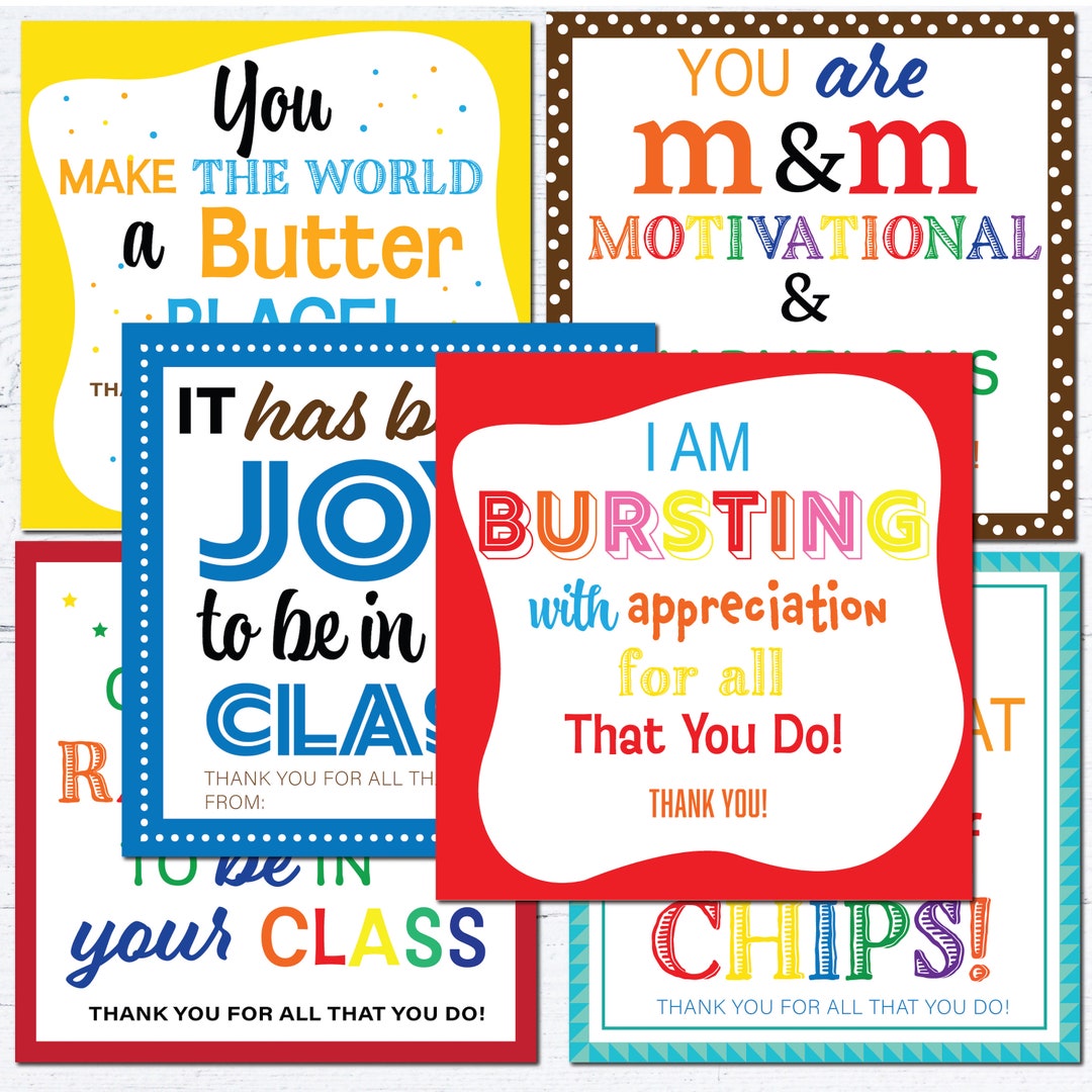 Printable Teacher Appreciation Candy or Chip Treat Tags, Teacher School ...
