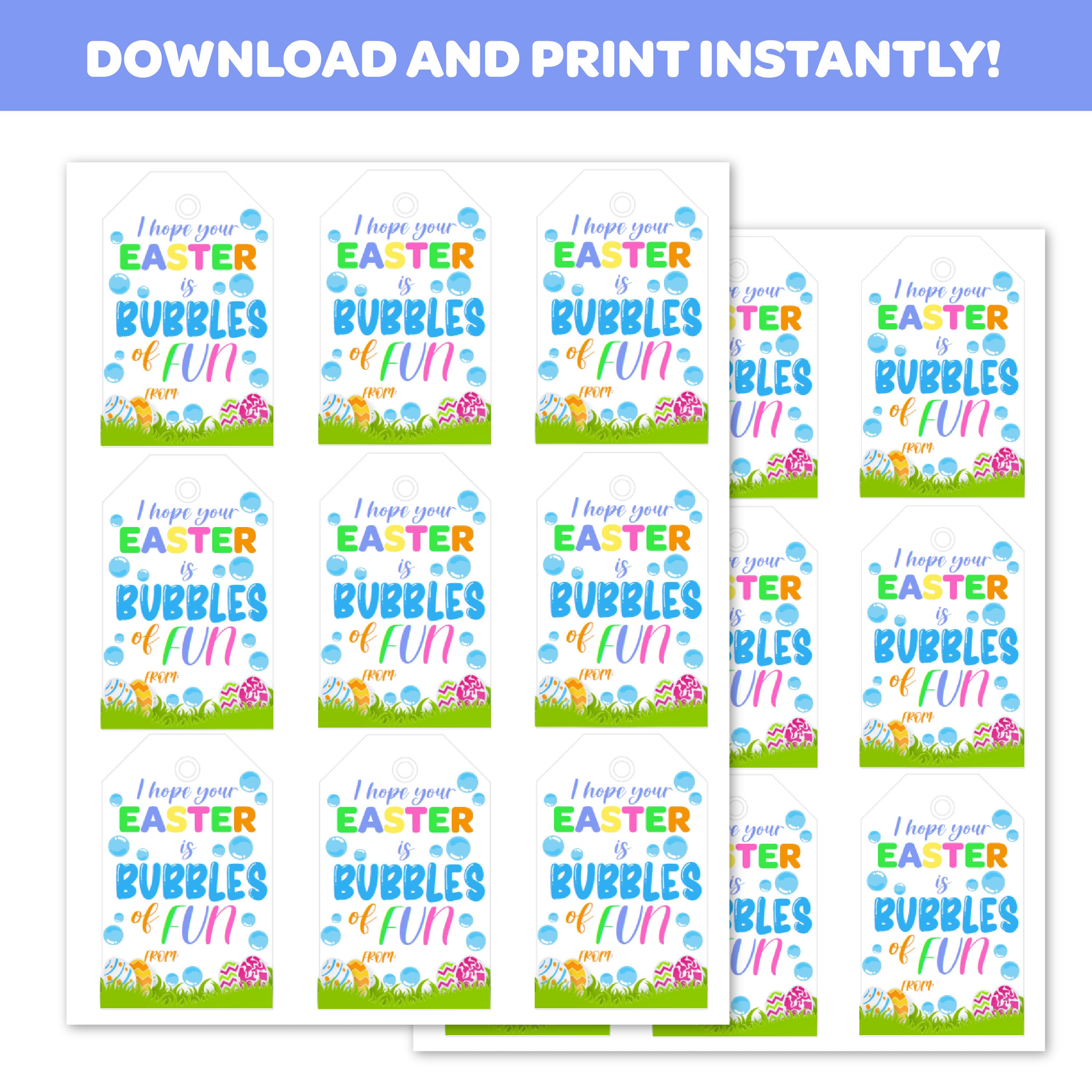 Easter Bubbles Gift Tag, Bubbles of Fun Easter Favor Tag, Kids Easter ...