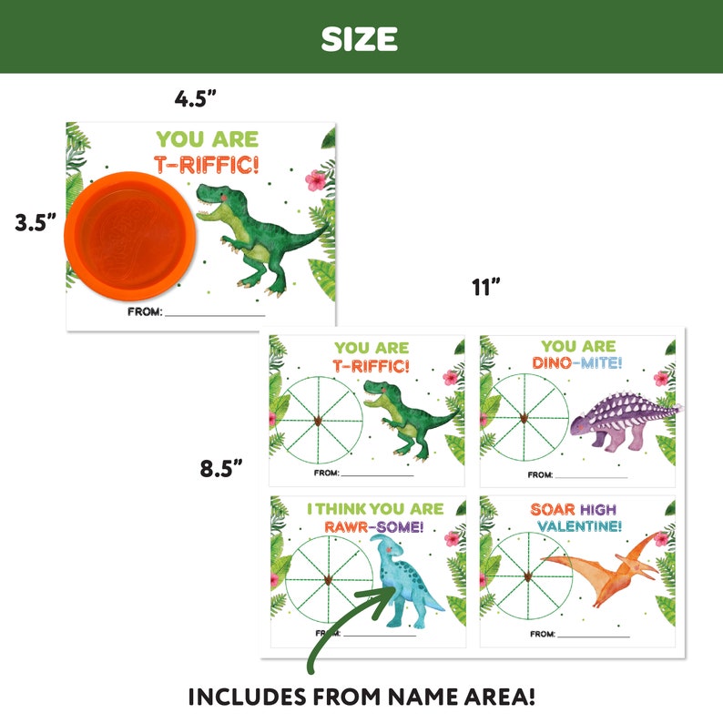 Dinosaur Playdoh Valentines, Kids School Printable Valentine Cards, Non ...