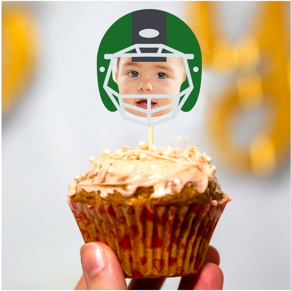 Custom Football Helmet Face Cupcake Topper, Football Birthday Party ...