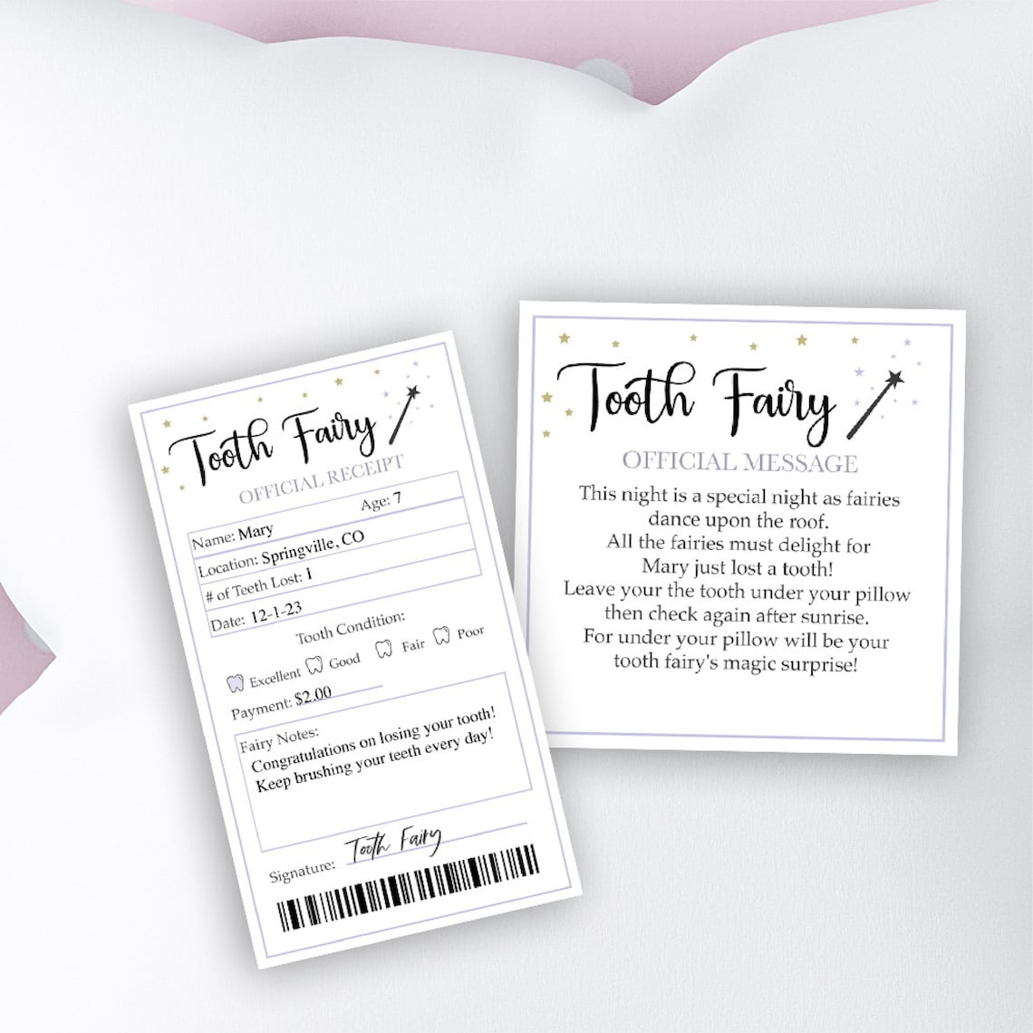 Editable Printable Tooth Fairy Receipt and Message Card Bundle, Lost ...