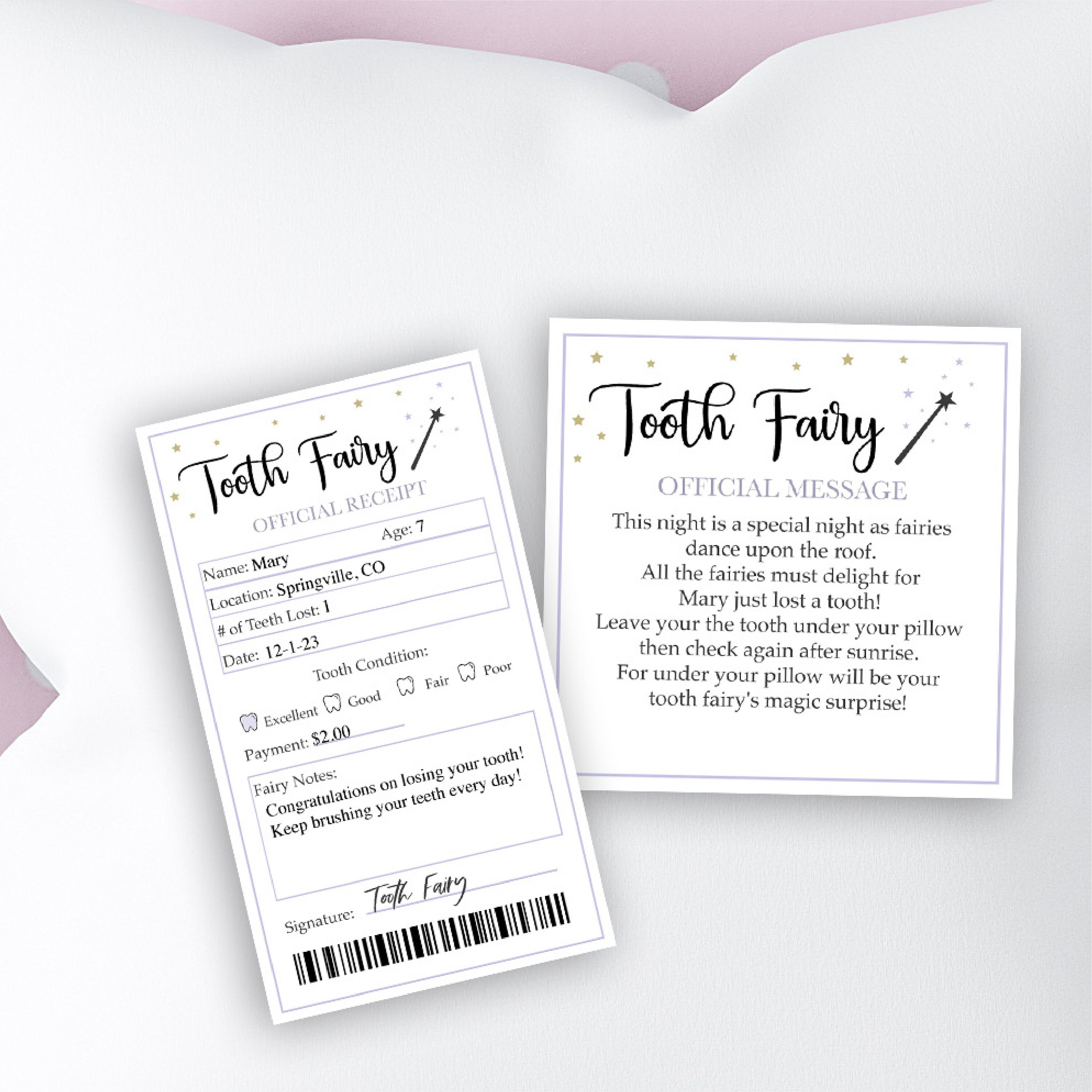 Editable Printable Tooth Fairy Receipt and Message Card Bundle, Lost ...