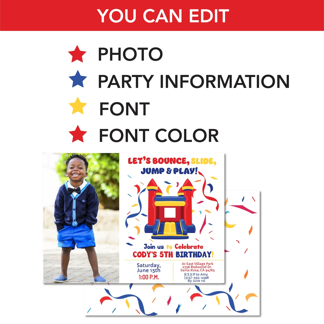 Editable, Printable Bounce House Party Invitation With Photo, Instant ...