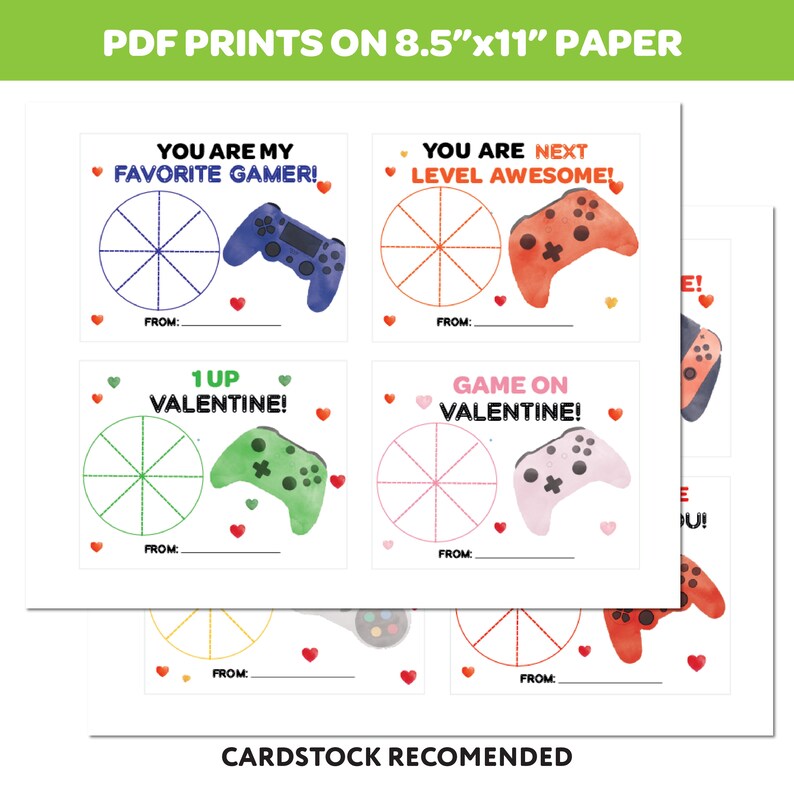 Gamer, Gaming Playdoh Valentines, Kids Class Printable Valentine Cards ...
