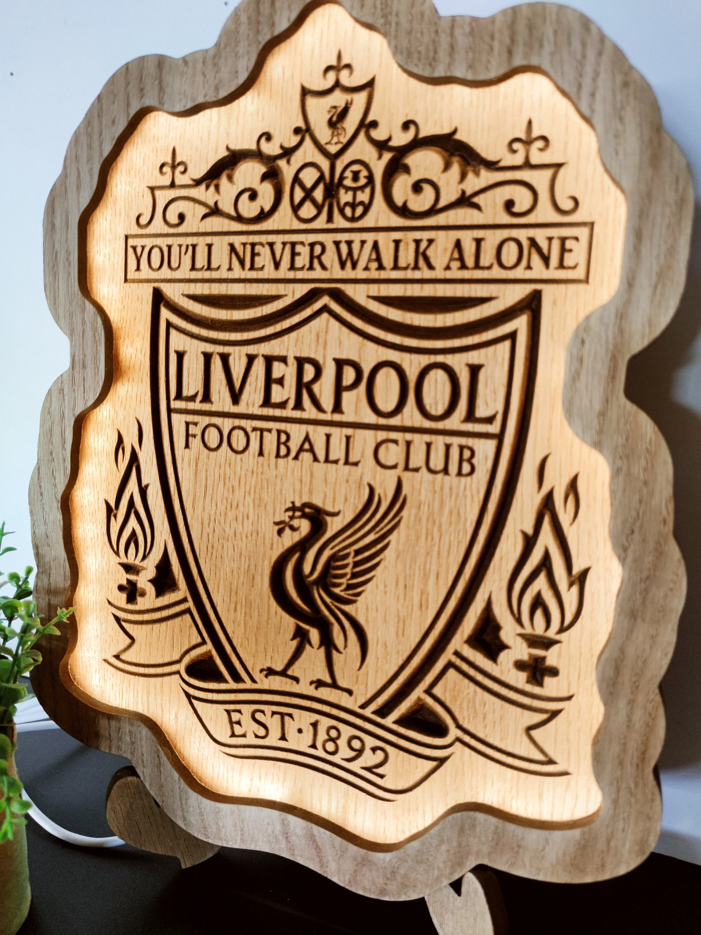 Liverpool wooden lamp wood football Liverpool logo | Etsy
