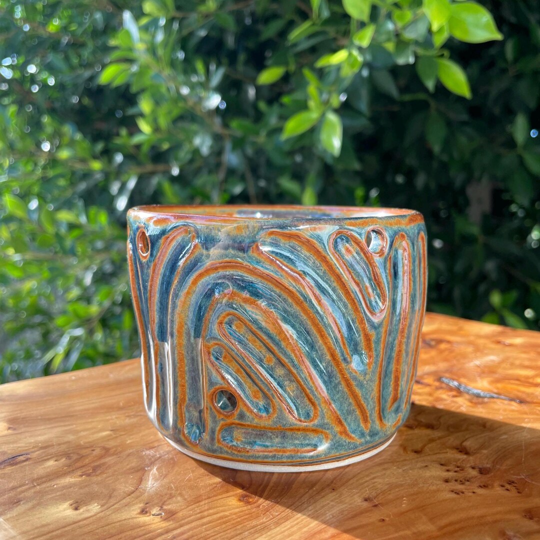 Handmade Ceramic Plant Pot / Blue and Rust / Cactus Pot / Houseplants ...
