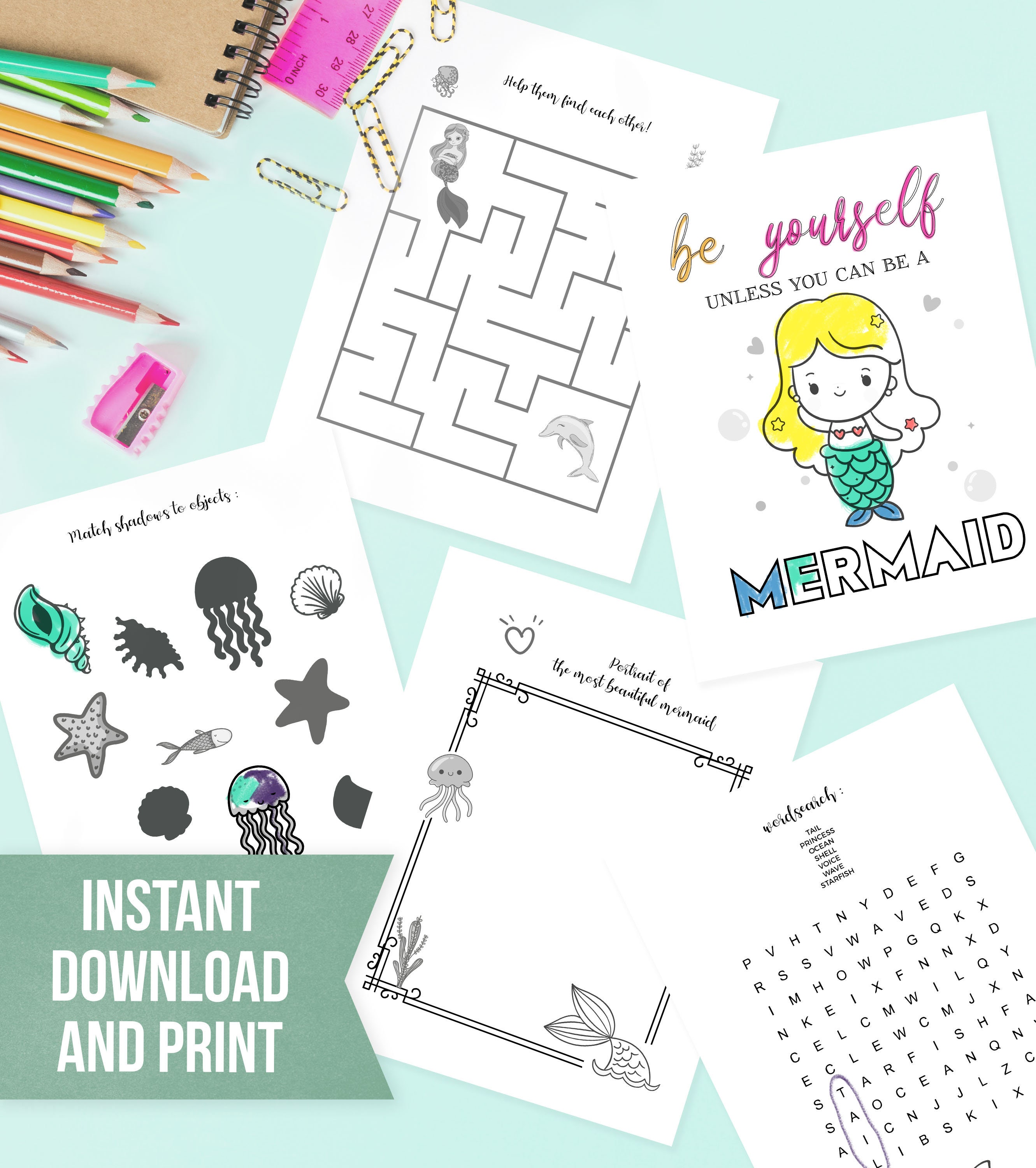 Premium Mermaid Coloring Pages and Activity Book | 25 Pages | Mermaid ...