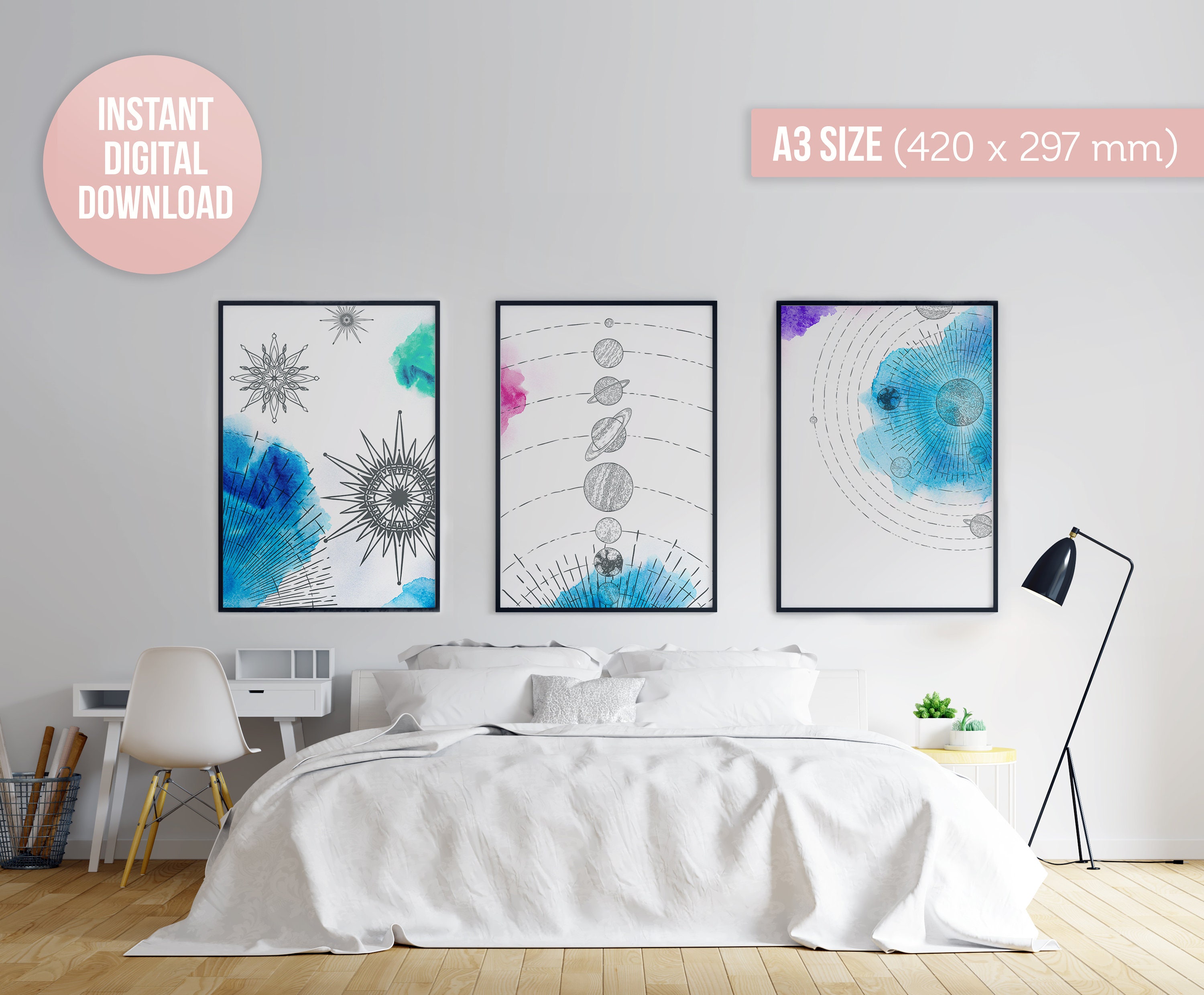 Celestial Line Art | Line Drawing Print | Line Art | Sun Moon Stars ...