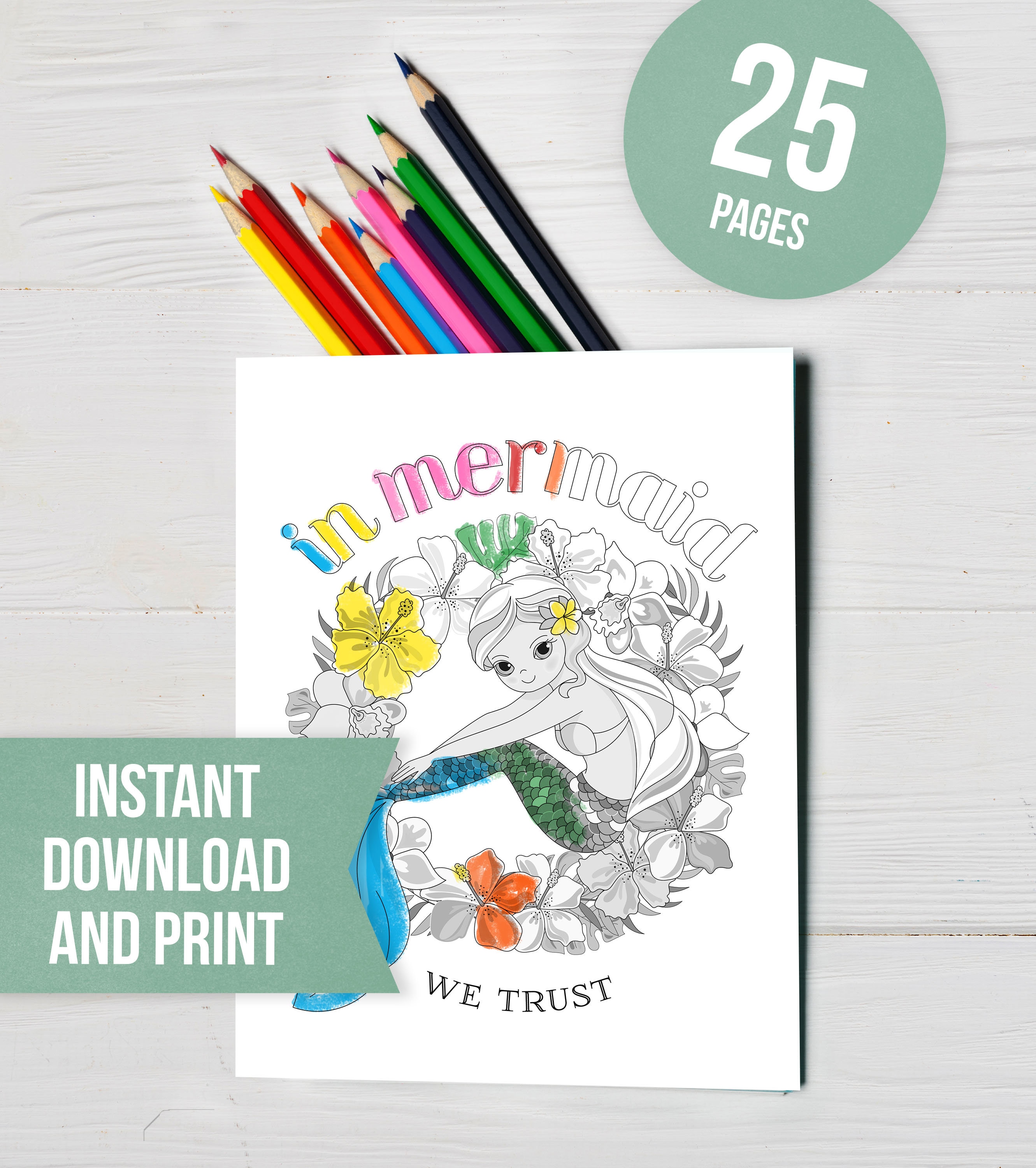Premium Mermaid Coloring Pages and Activity Book | 25 Pages | Mermaid ...