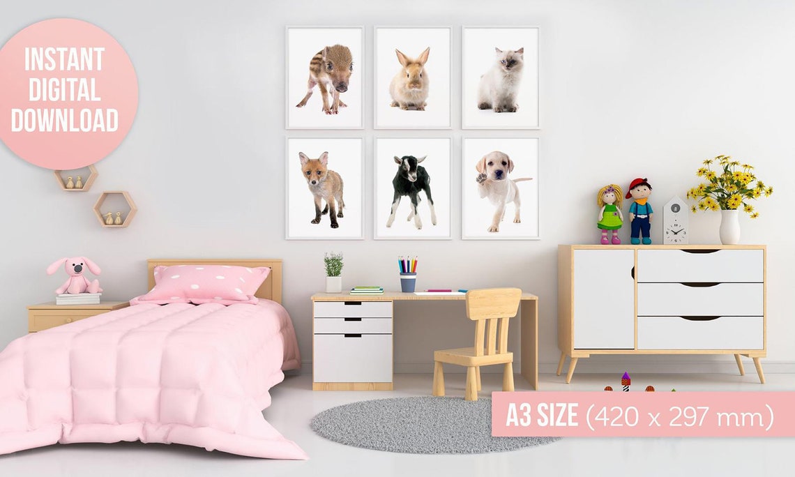 Baby Animals Print Full Set | Printable Nursery Wall Art Decor | Kids ...