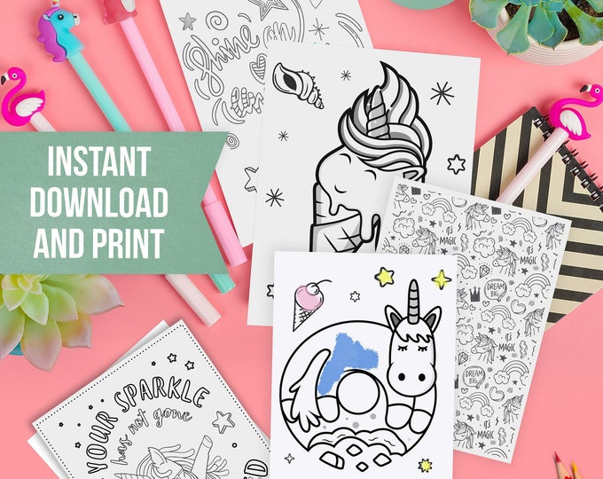 Unicorn Coloring Page, Personalized, Digital Item, Print and Color Over ...