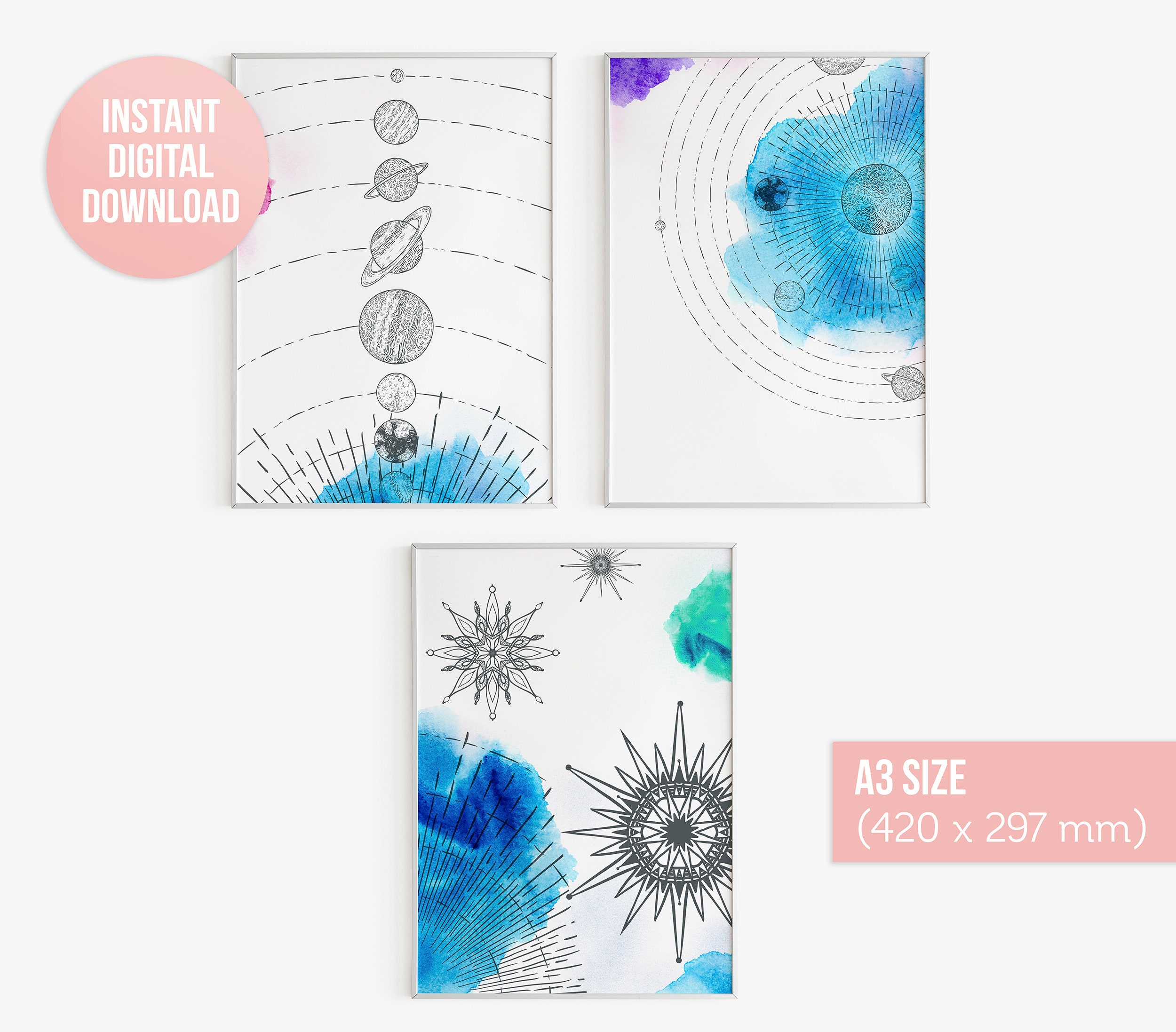 Celestial Line Art | Line Drawing Print | Line Art | Sun Moon Stars ...